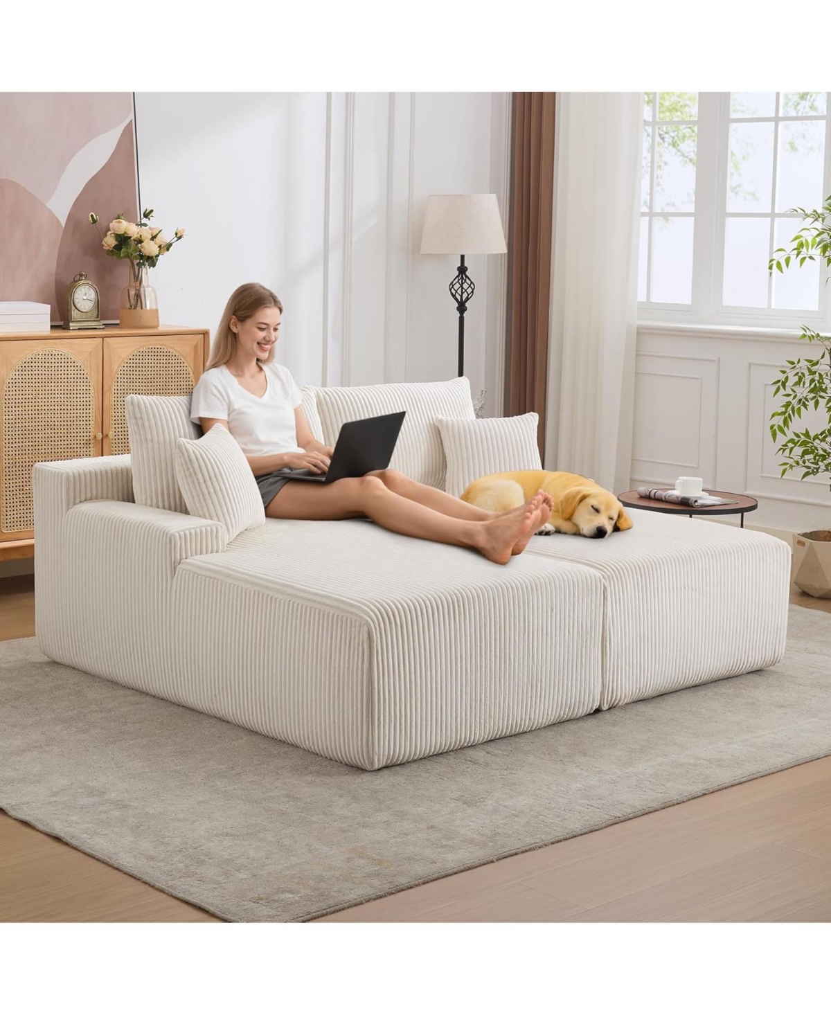 Click here for gaomon Double Chaise Lounge Sofa Bed  Plush Cloud... prices