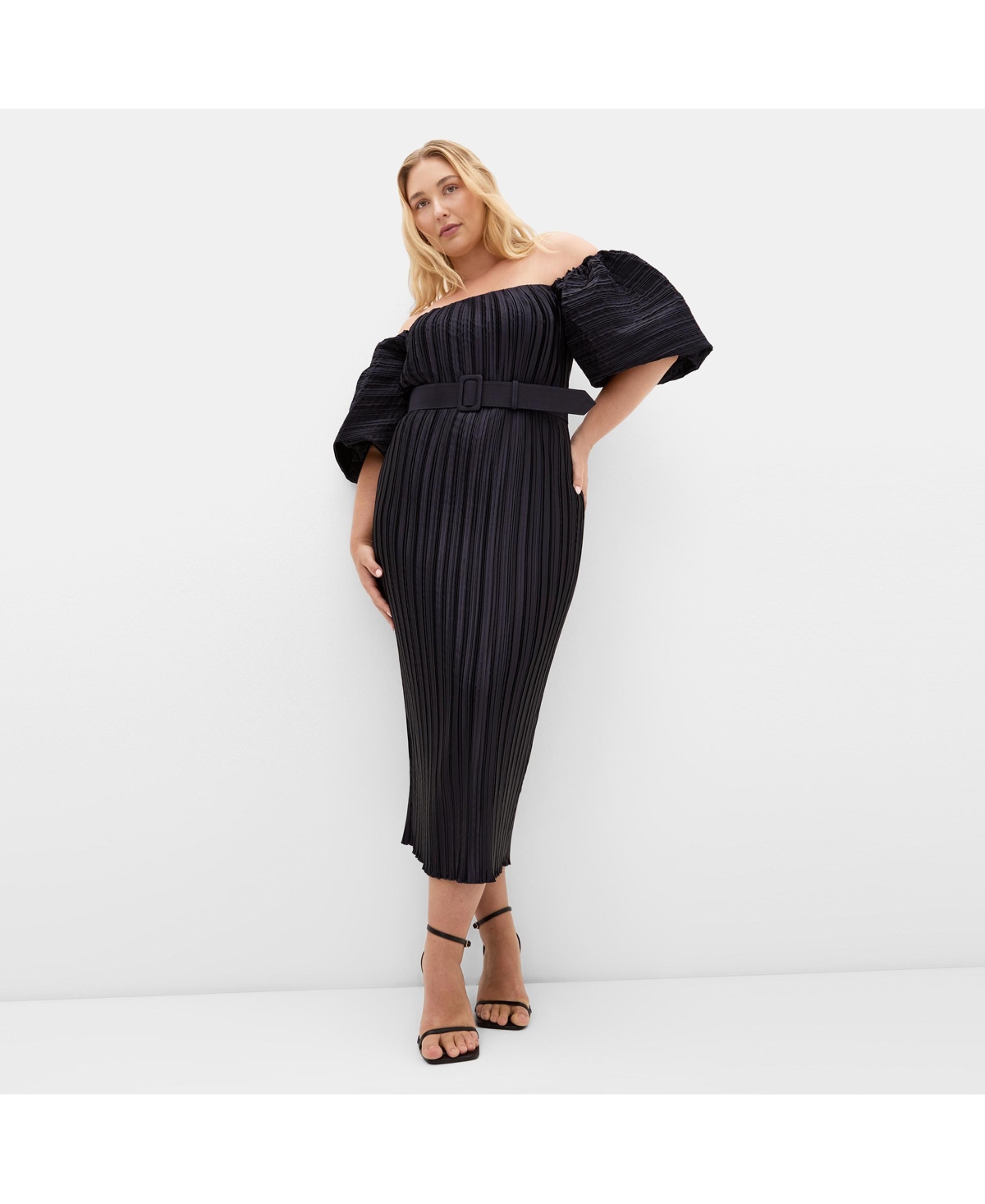 Click here for City Chic Womens Krista Pleat Midi Dress - Midnigh... prices