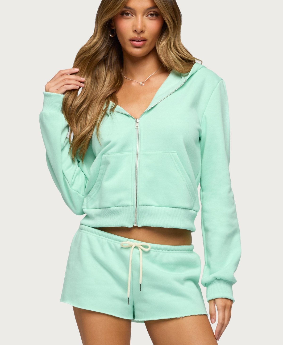 Click here for Edikted Womens Lynette Zip Up Hoodie - Aqua prices