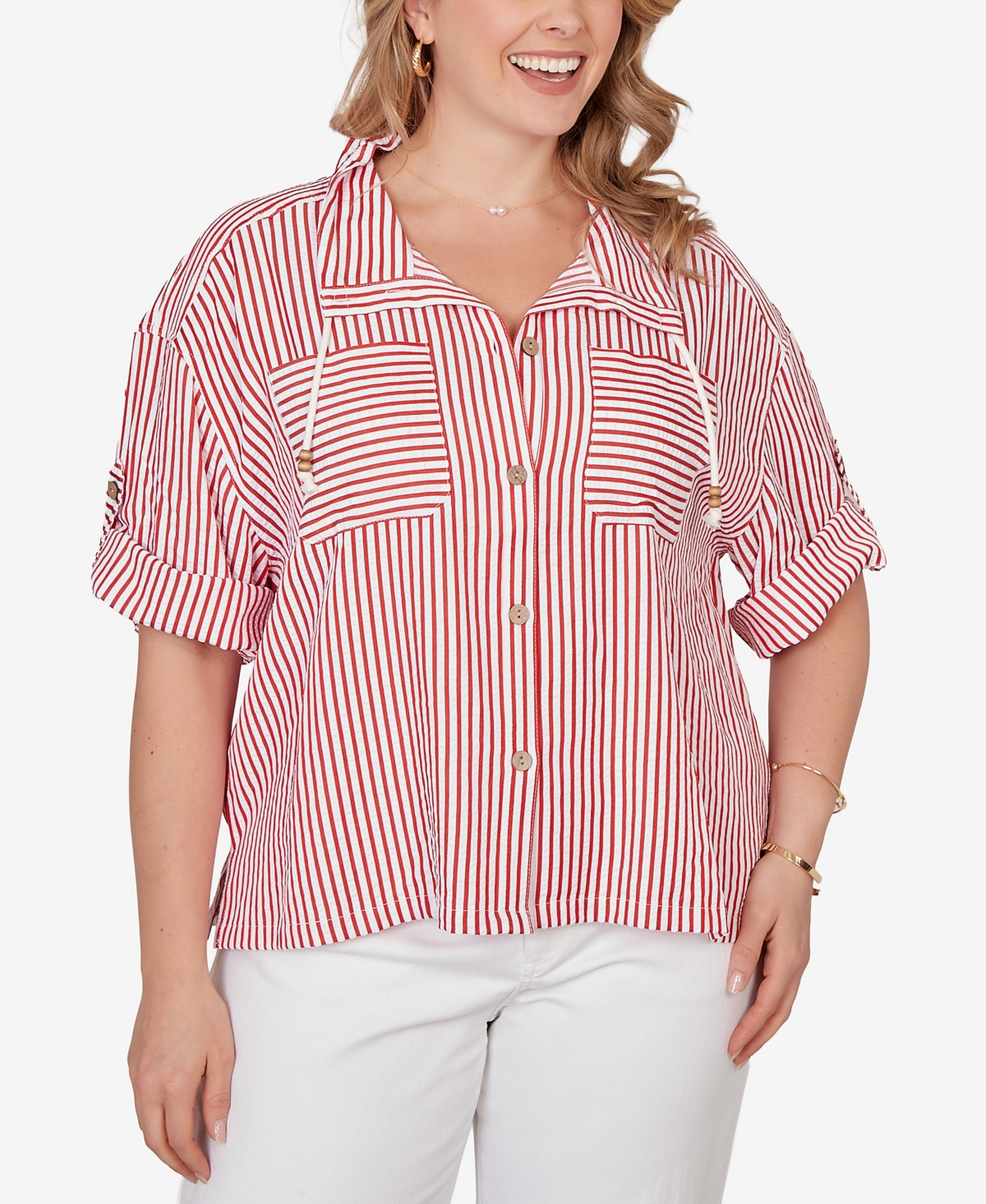 Click here for Ruby Rd. Plus Size Beaded Seersucker Portrait Coll... prices