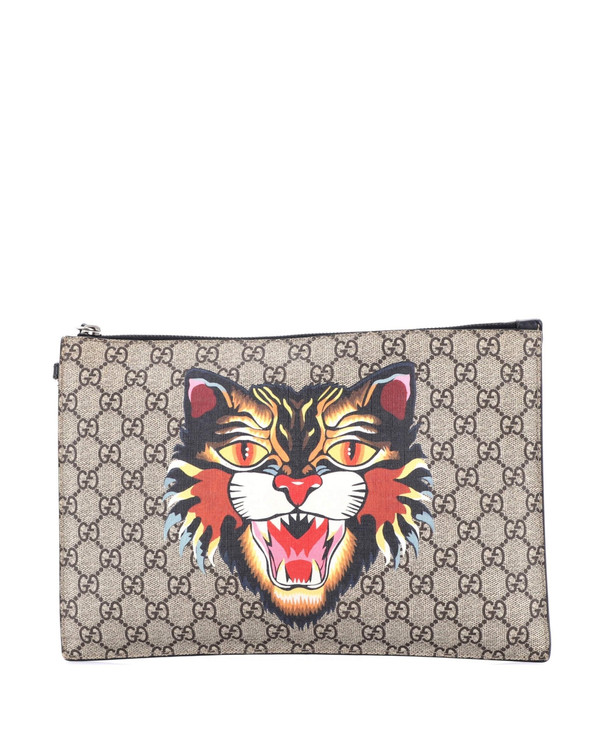 Click here for Pre-Owned Gucci Large Zipped Pouch Angry Cat Gg Co... prices