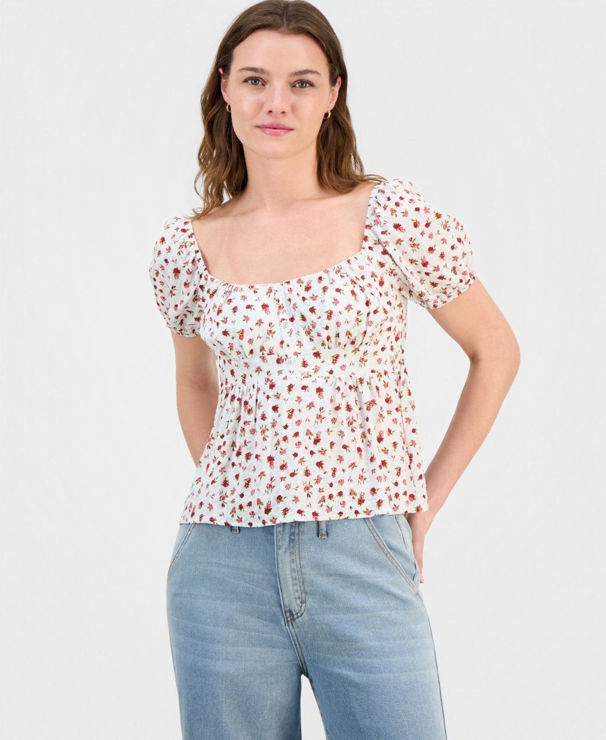 Click here for Sincerely Jules Juniors Puff-Sleeve Babydoll Top -... prices