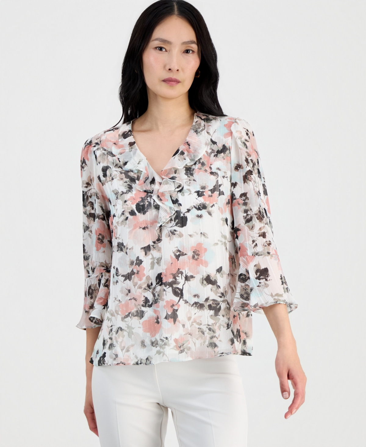 Click here for Kasper Petite V-Neck Long-Sleeve Blouse - Vanilla... prices
