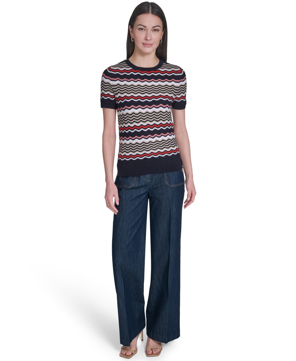 Click here for Tommy Hilfiger Womens Crewneck Scallop Stripe Swea... prices