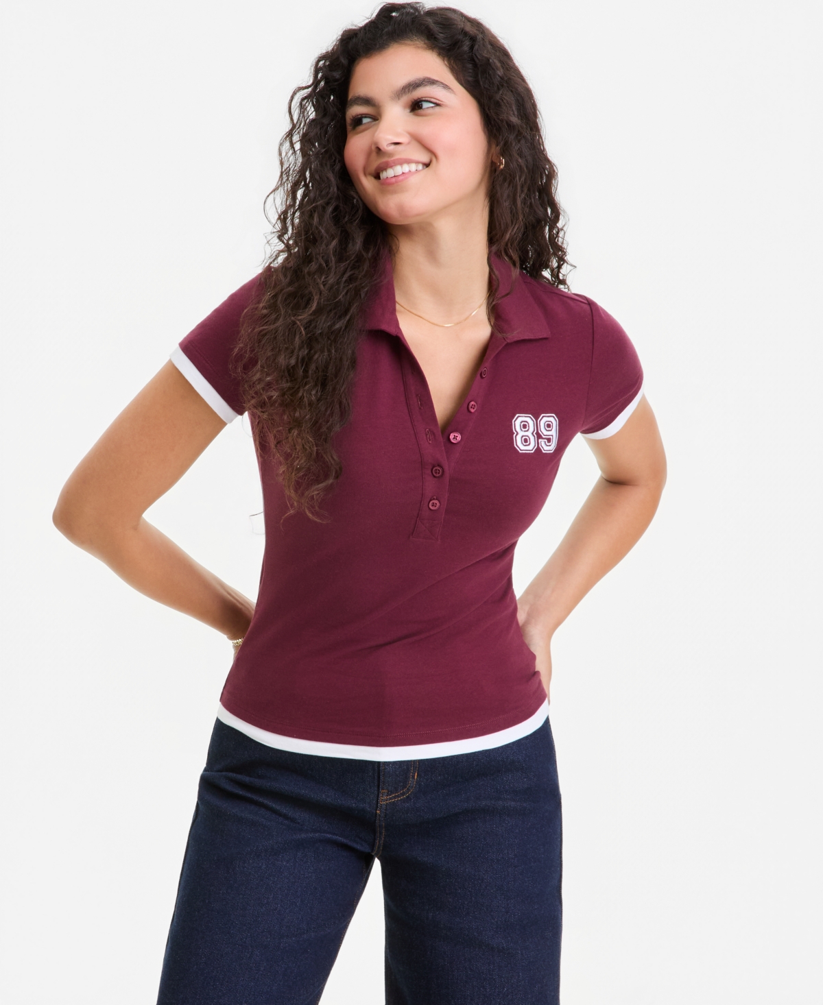 Click here for Ultra Flirt Juniors Layered-Look Polo Shirt - Burg... prices