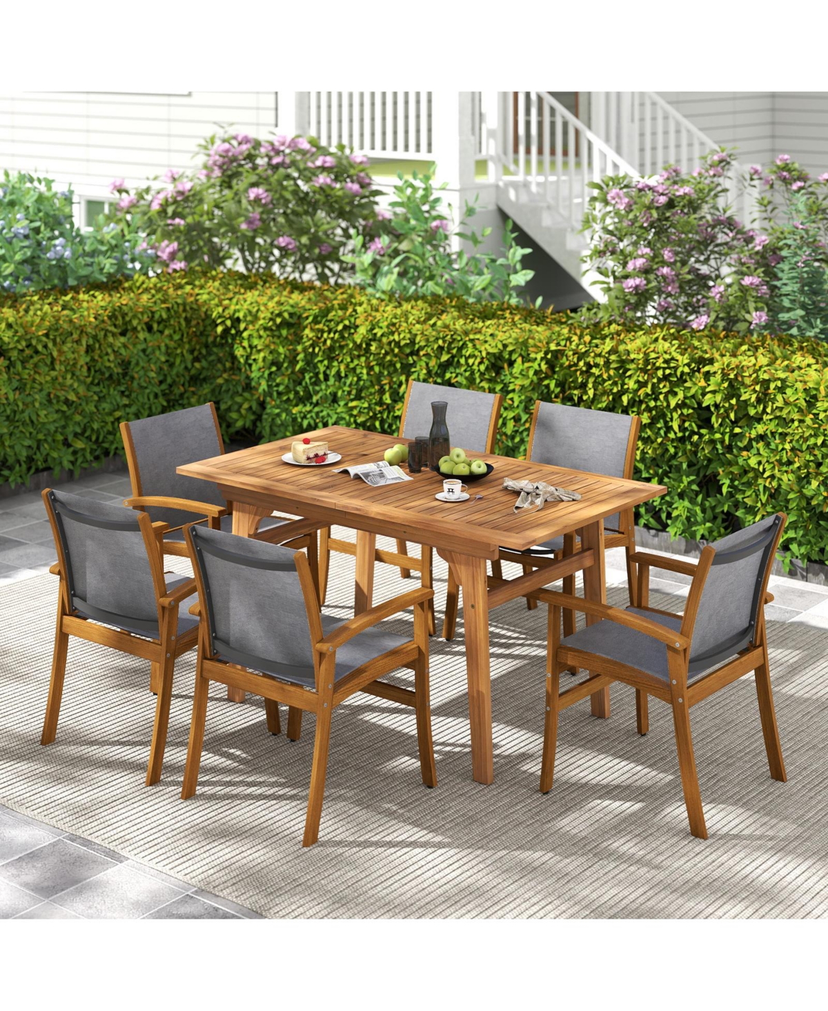 Click here for Gymax 9-Piece Acacia Wood Outdoor Dining Set for 6... prices