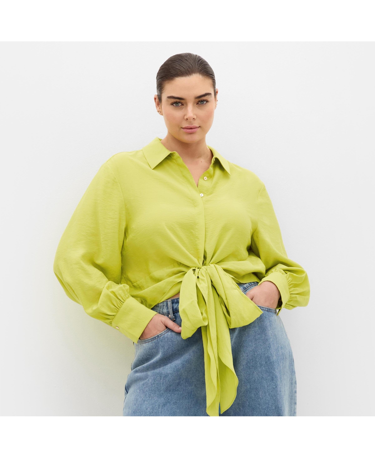 Click here for City Chic Plus Size Rosa Tie Shirt - Chartreuse prices