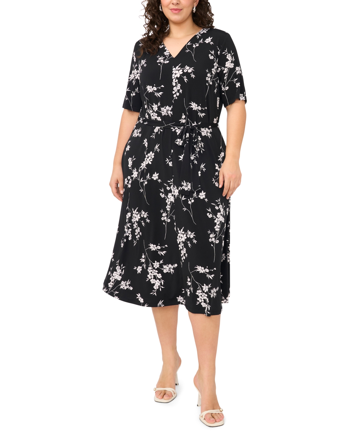 Click here for Msk Plus Size Printed V-Neck Midi Dress - Black Mu... prices