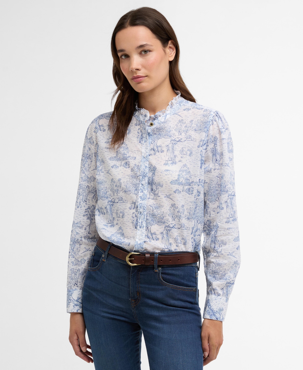 Click here for Barbour Womens Wisteria Printed Ruffle Neck Shirt... prices