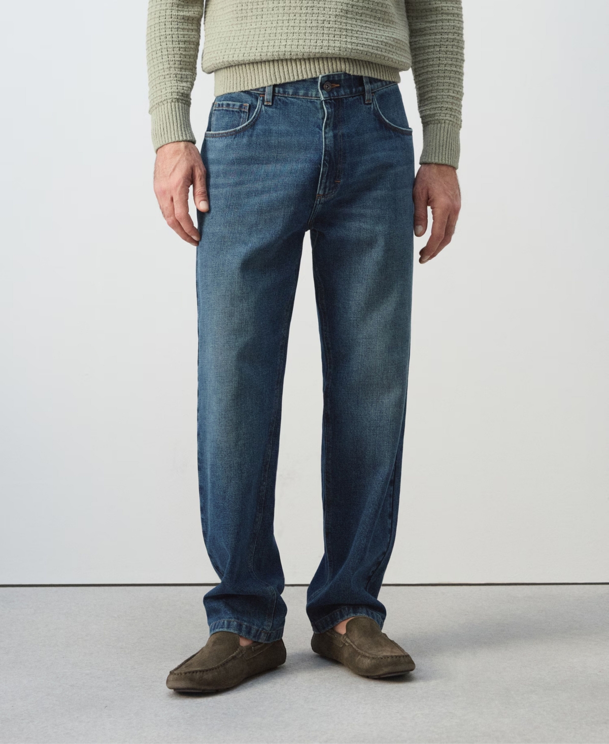 Click here for Mango Mens Straight Fit Cotton-Linen Jeans - Dark... prices