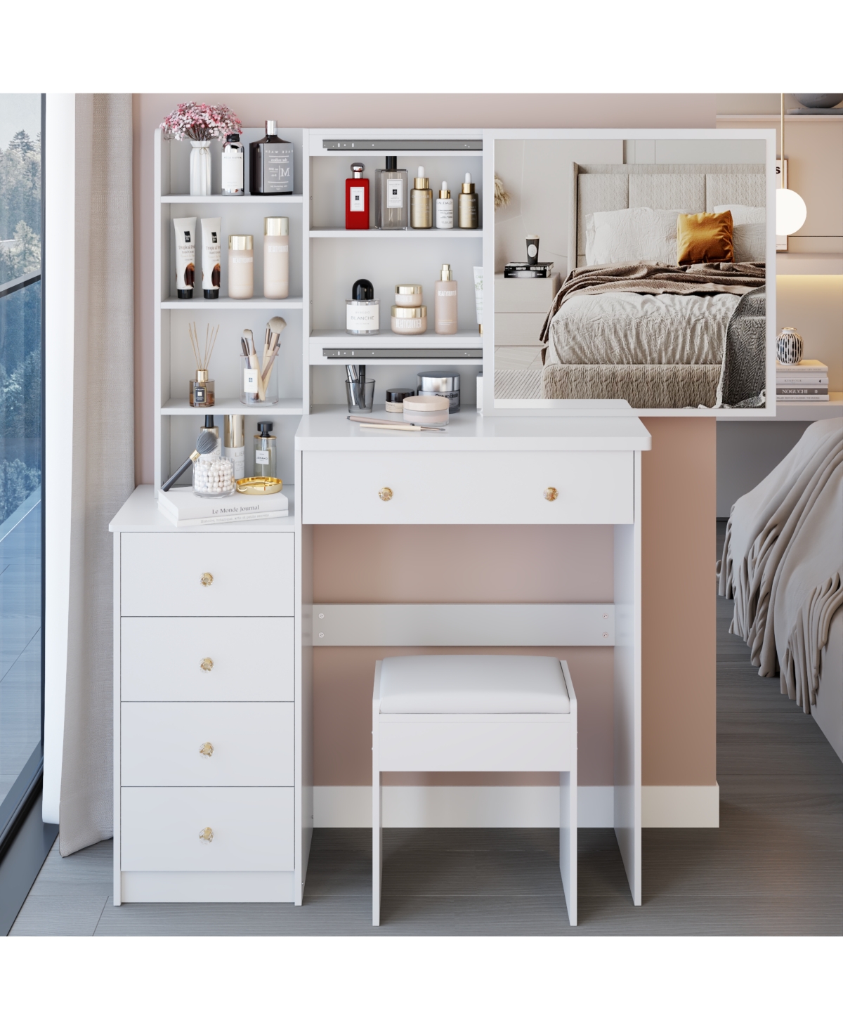 Click here for Flynama Modern Medium Led Vanity Table with Bedsid... prices