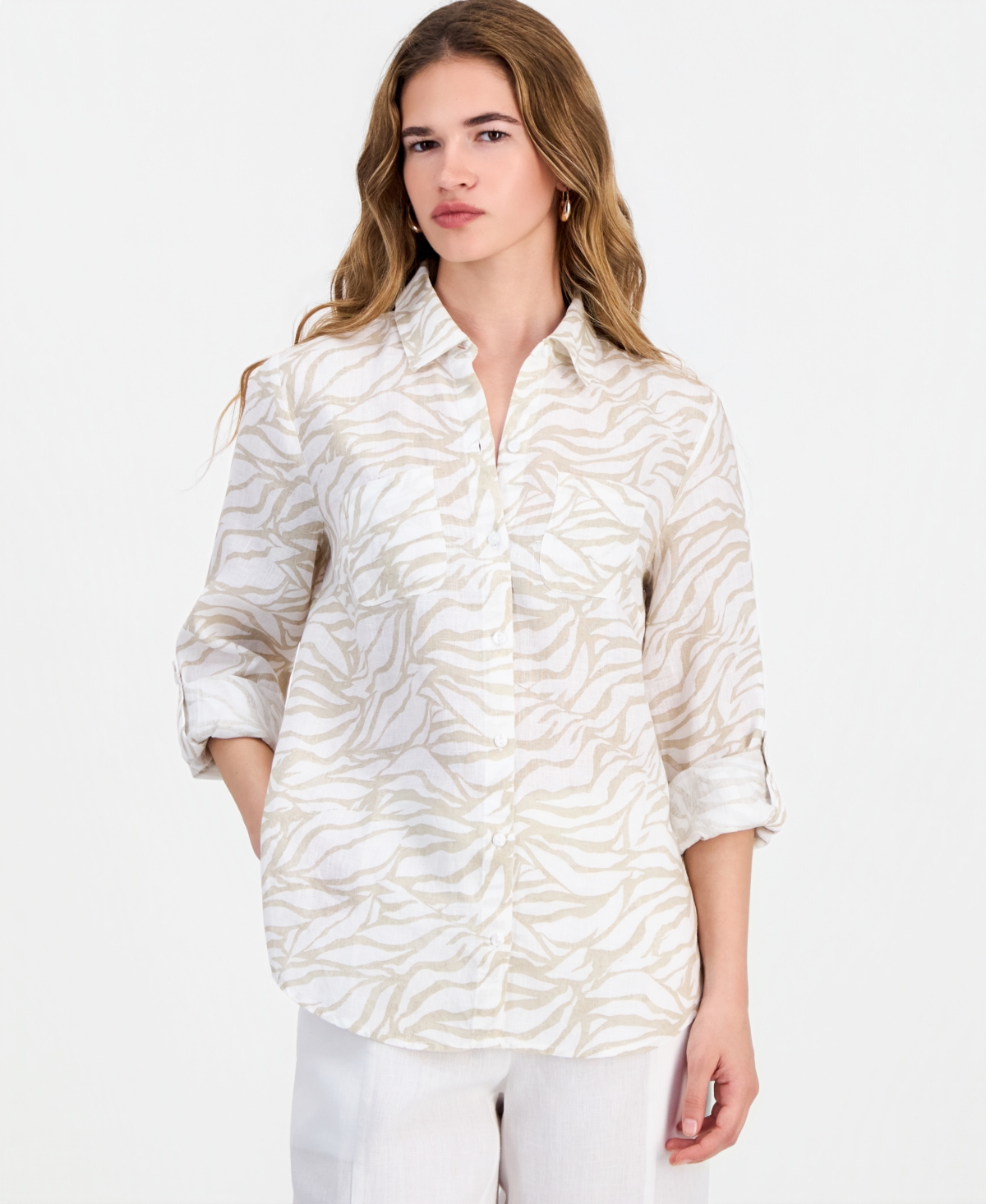 Click here for Charter Club Petite 100 Linen Button-Front Shirt... prices