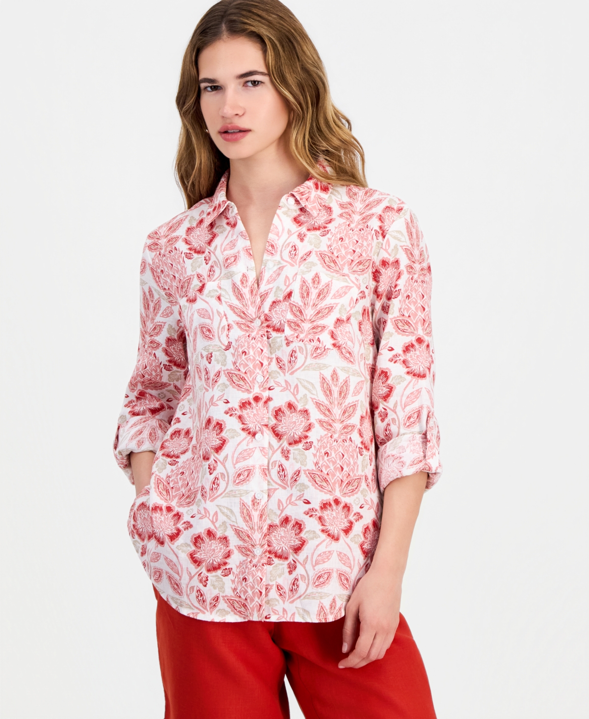 Click here for Charter Club Petite 100 Linen Button-Front Shirt... prices