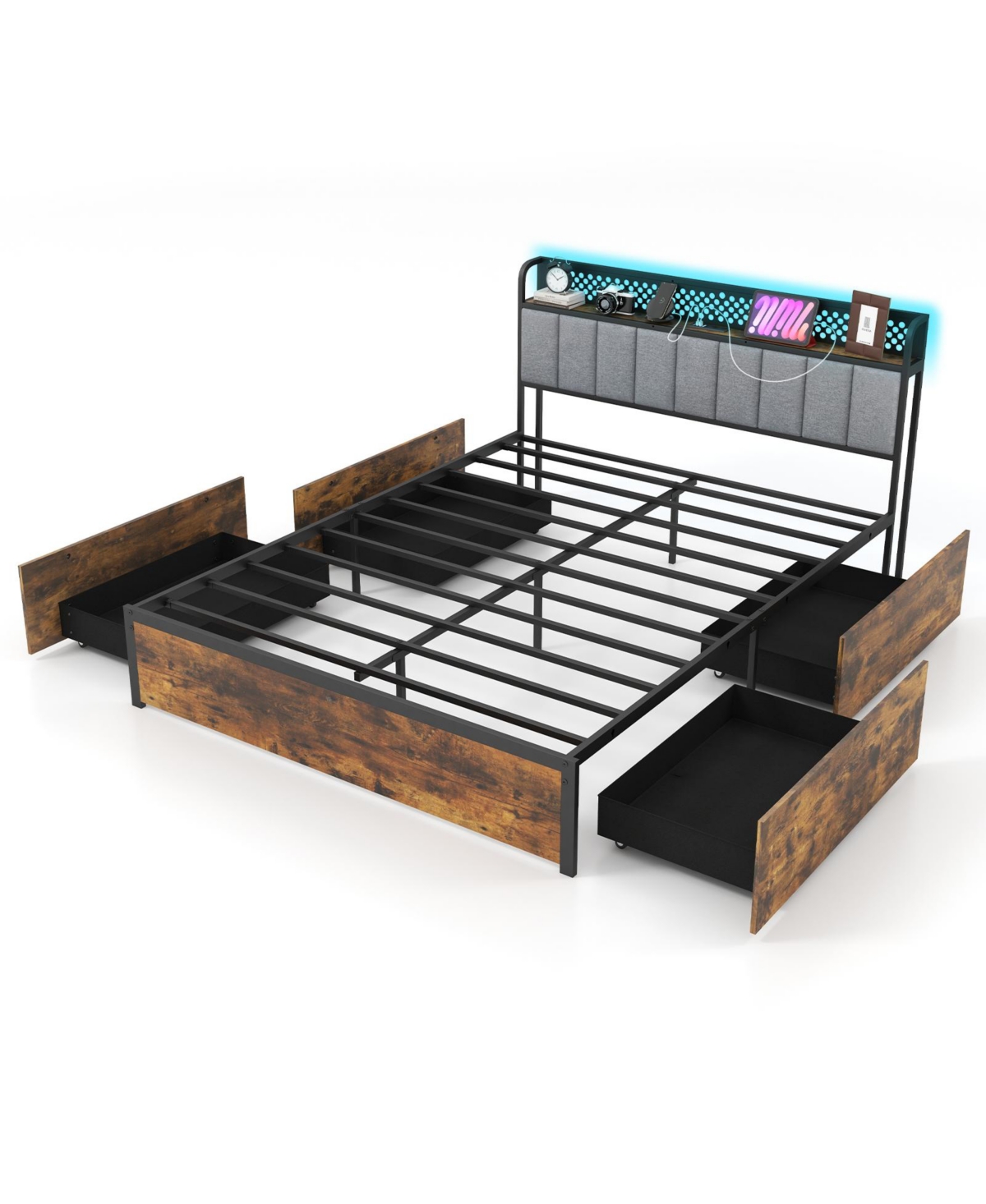 Click here for Sugift Bed Frame with Led Lights Upholstered Headb... prices