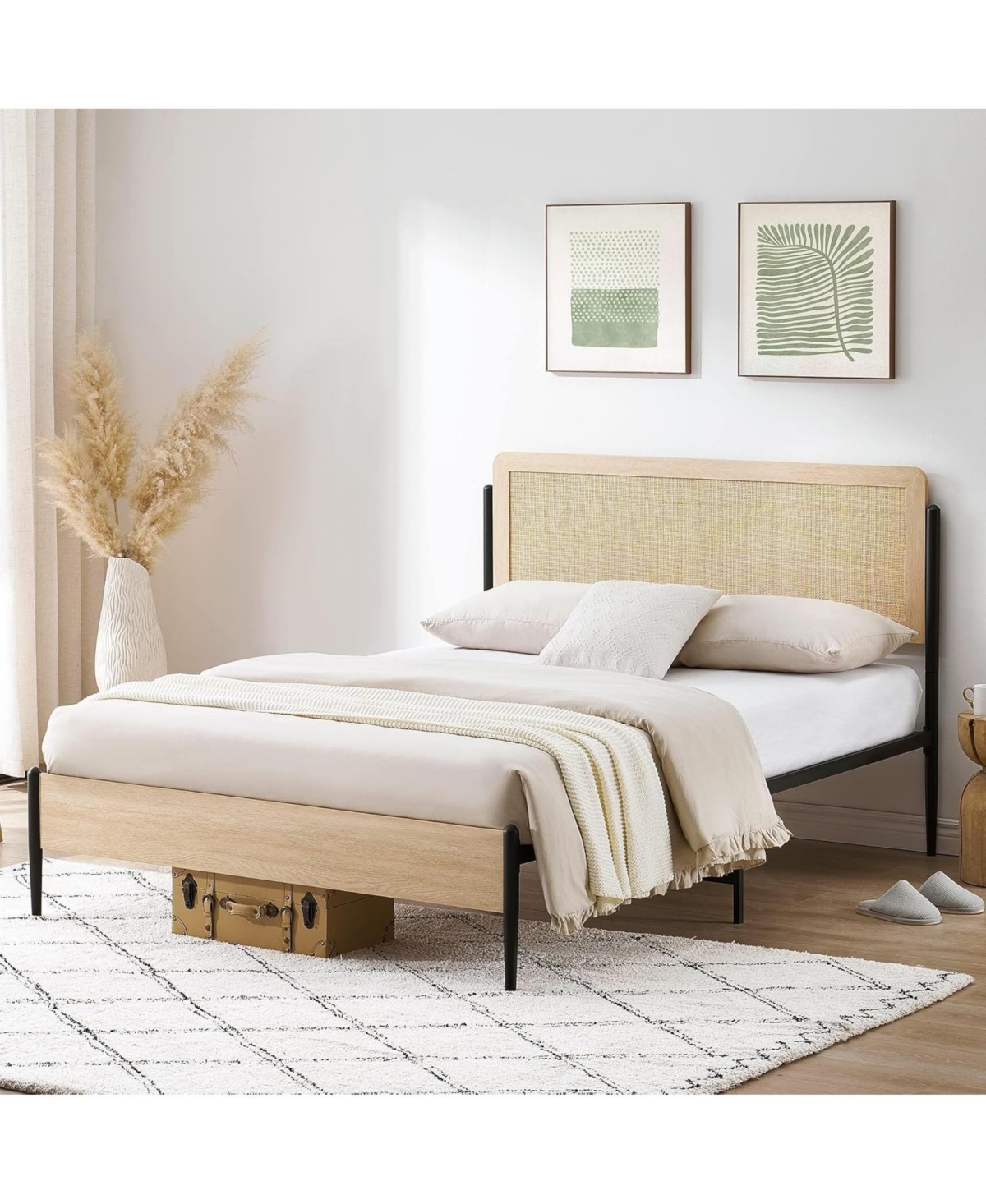 Click here for gaomon Metal Bed Frame with Curved Rattan Headboar... prices