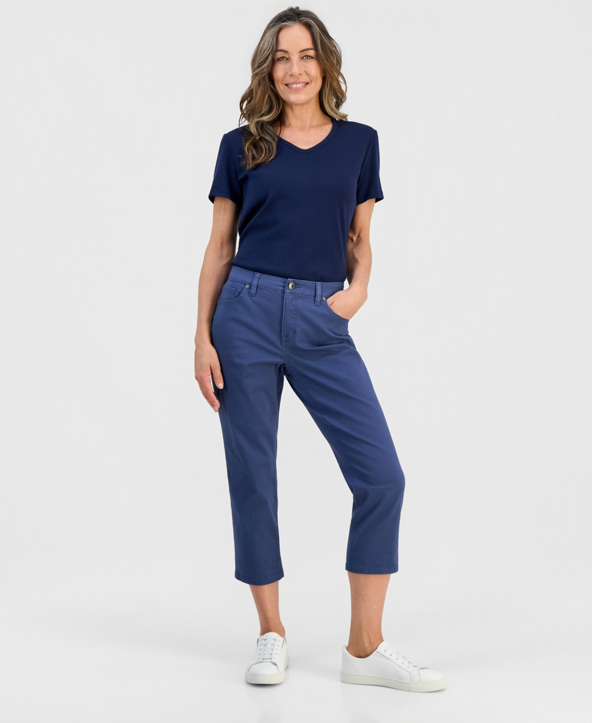 Click here for Style & Co Petite Mid-Rise Curvy Roll-Cuff Capri J... prices