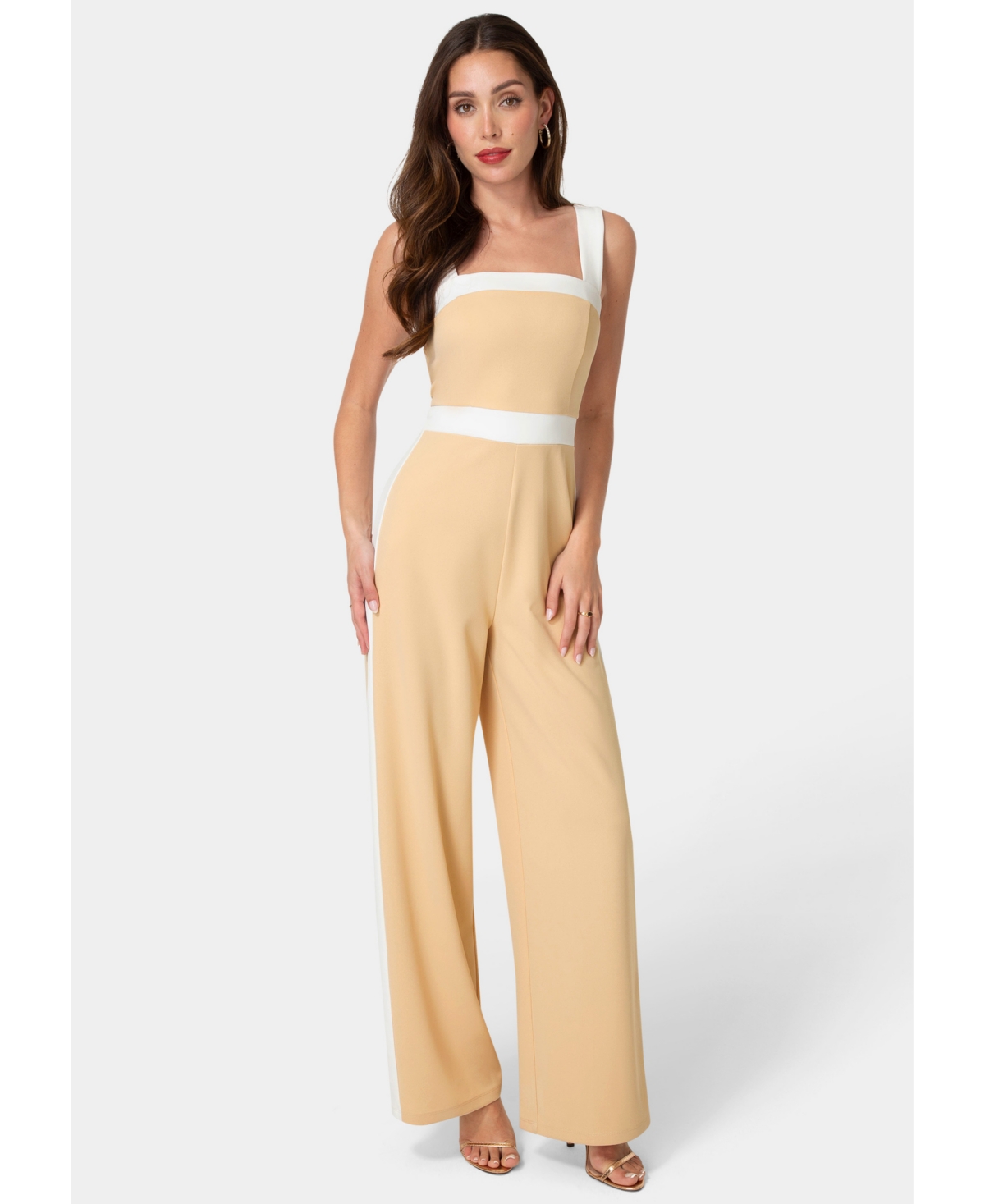 Click here for Bebe Womens Colorblock Square Neck Jumpsuit - Nude... prices