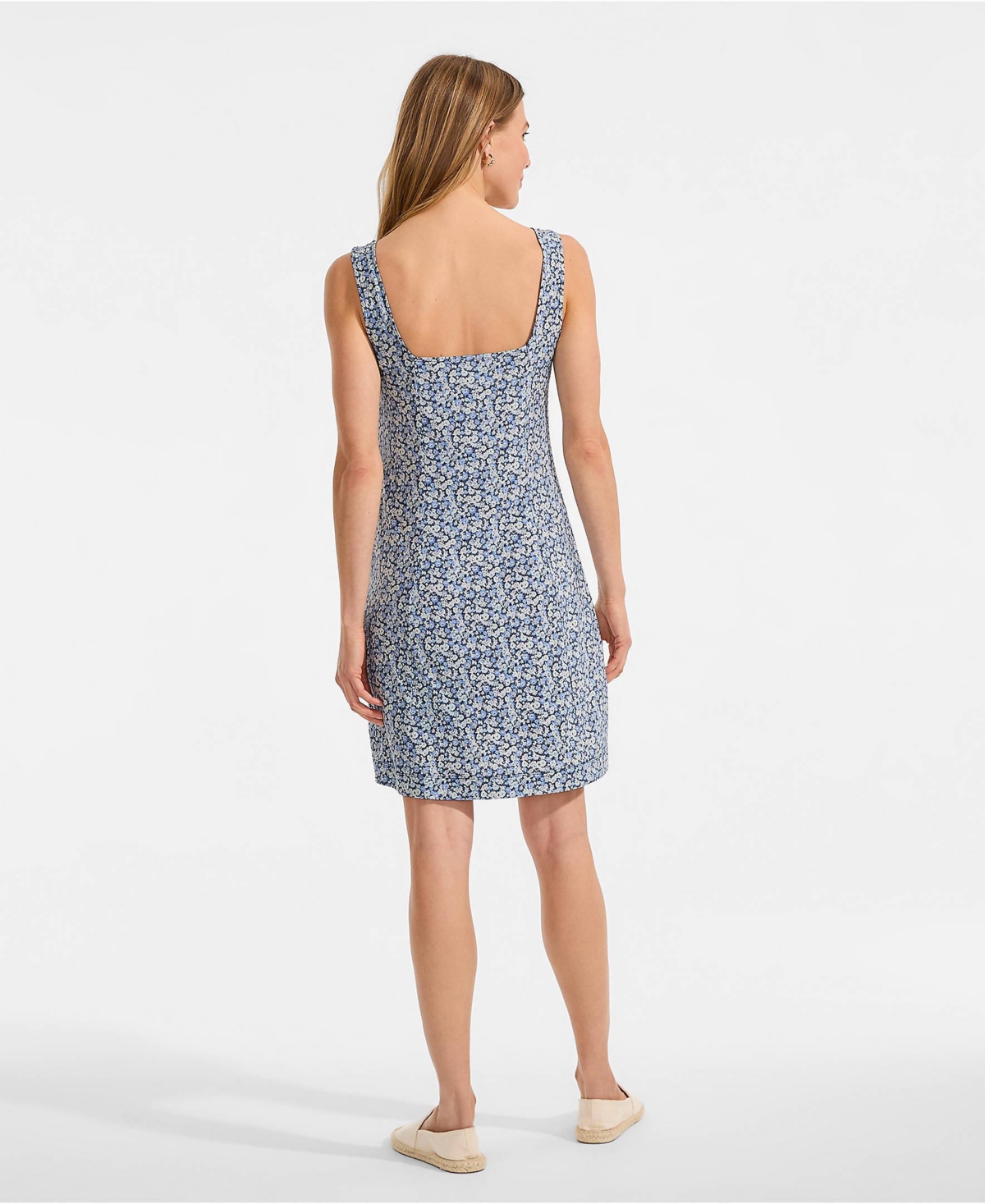 Click here for Lands End Womens Silky Knit Mini Shift Dress - Nav... prices