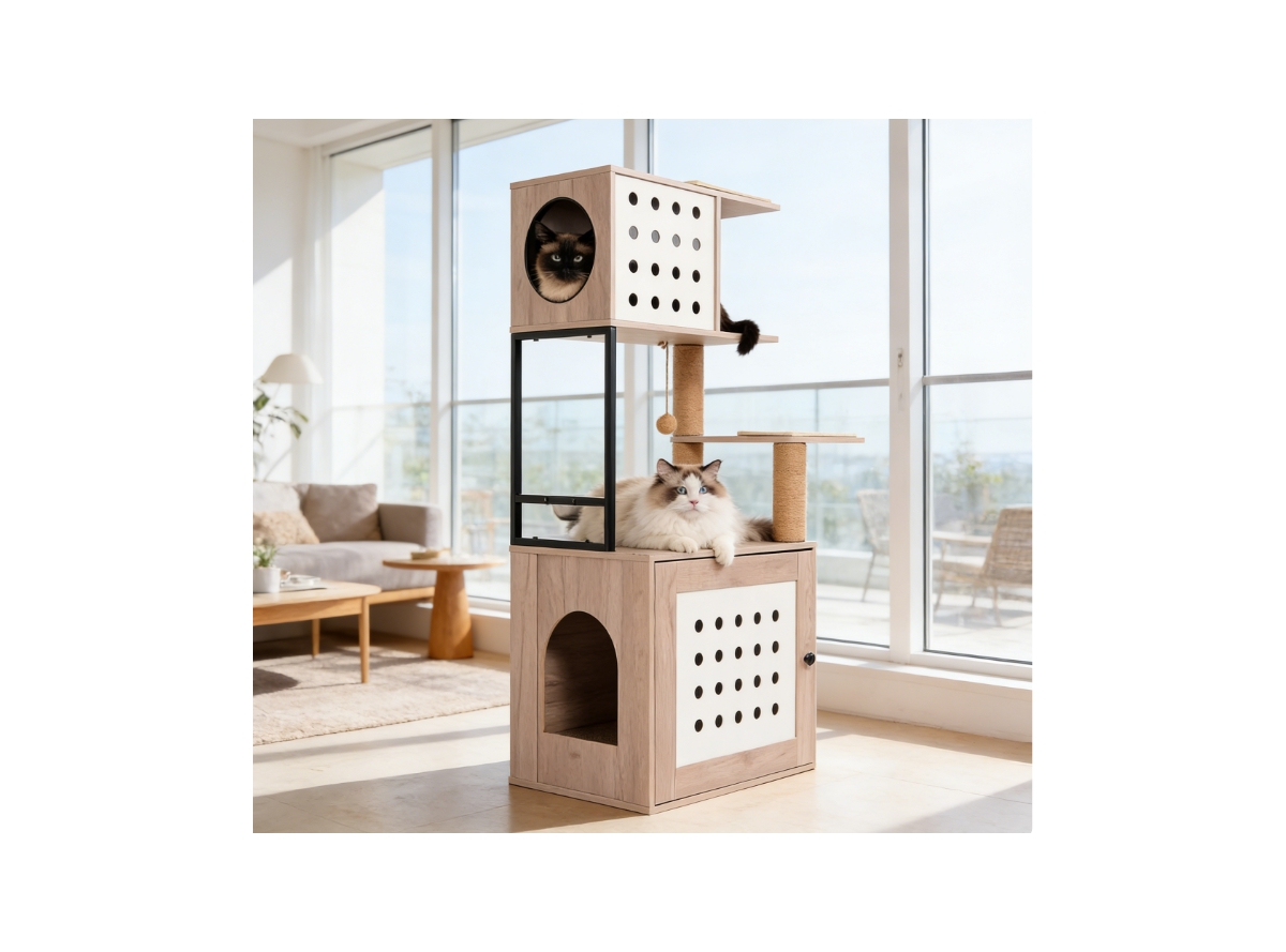 Click here for Zeus and Ruta Cat Tree with Litter Box Enclosure w... prices