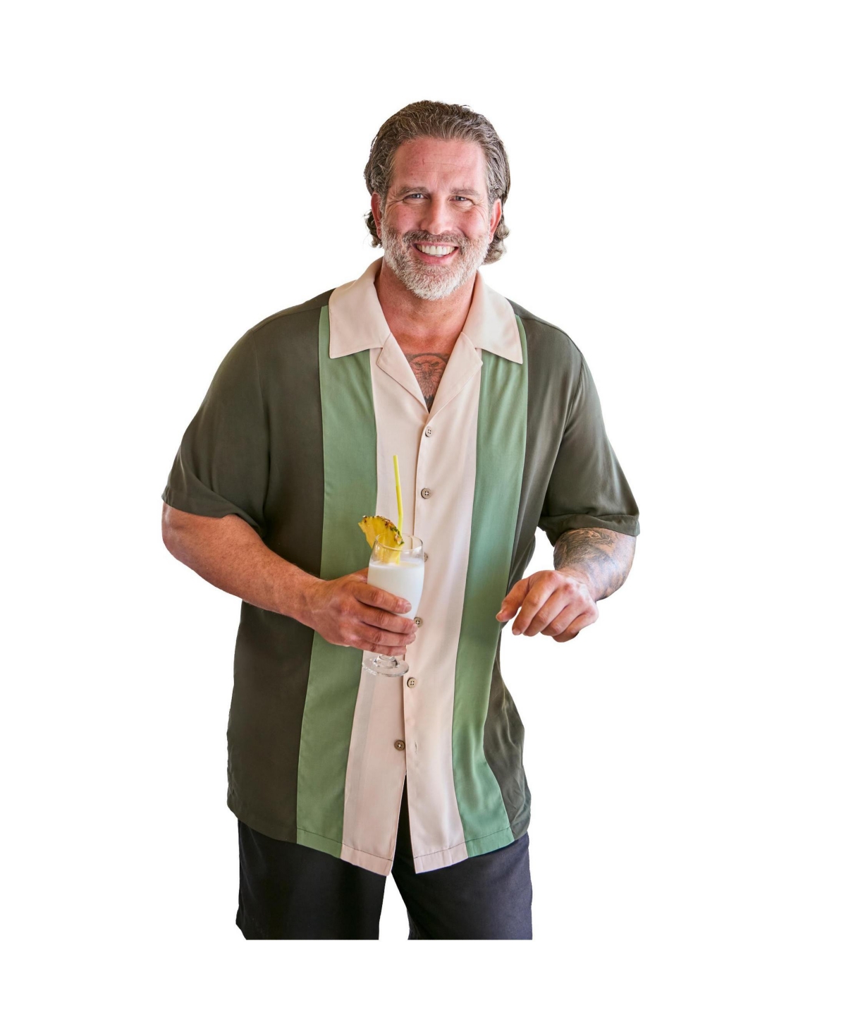 Click here for KingSize Big & Tall Colorblock Camp Shirt - Green... prices