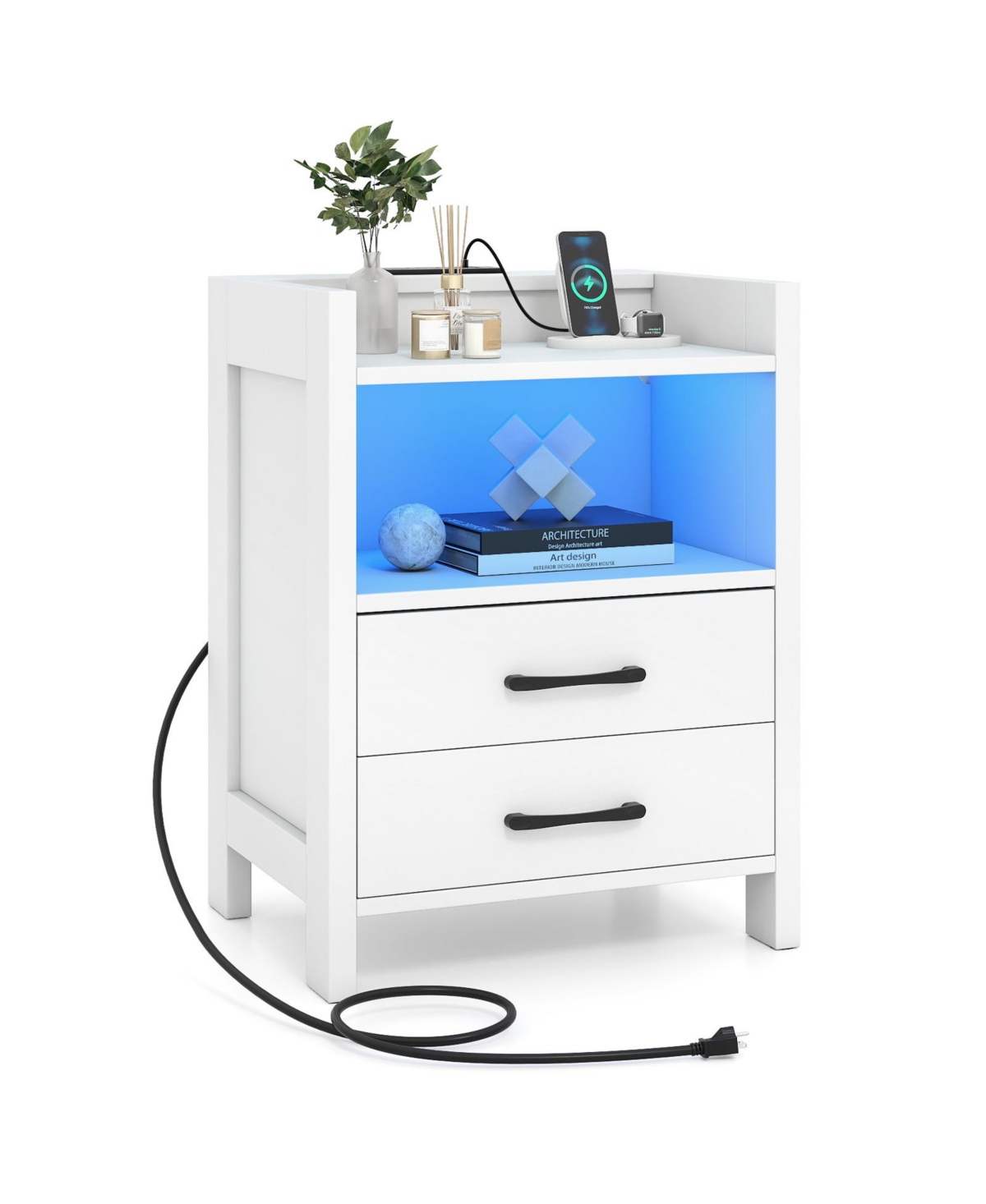 Click here for Gymax Nightstand w/ Led Lights and Charging Statio... prices