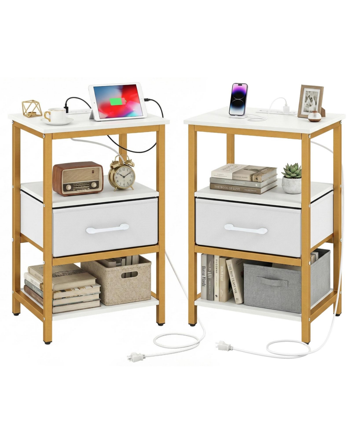 Click here for Gymax Nightstand w/Charging Station Set of 2 w/Fab... prices