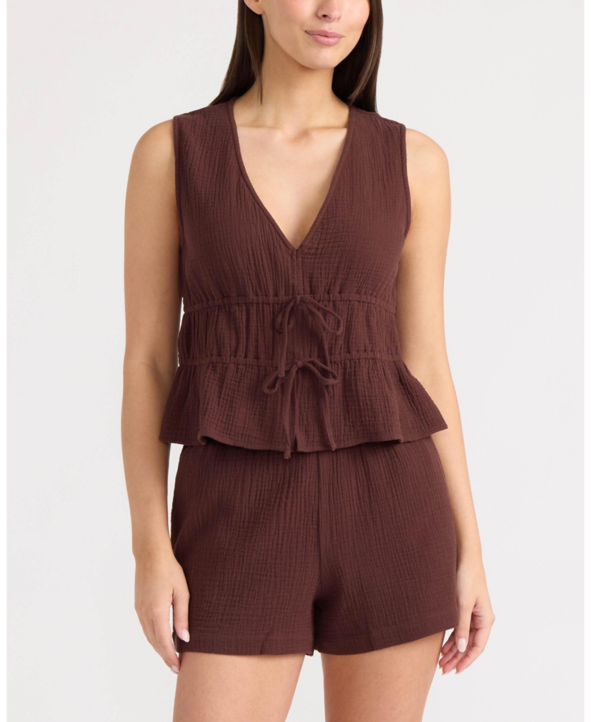 Click here for Ellen Tracy Womens Double Gauze Sleeveless Tie Fro... prices