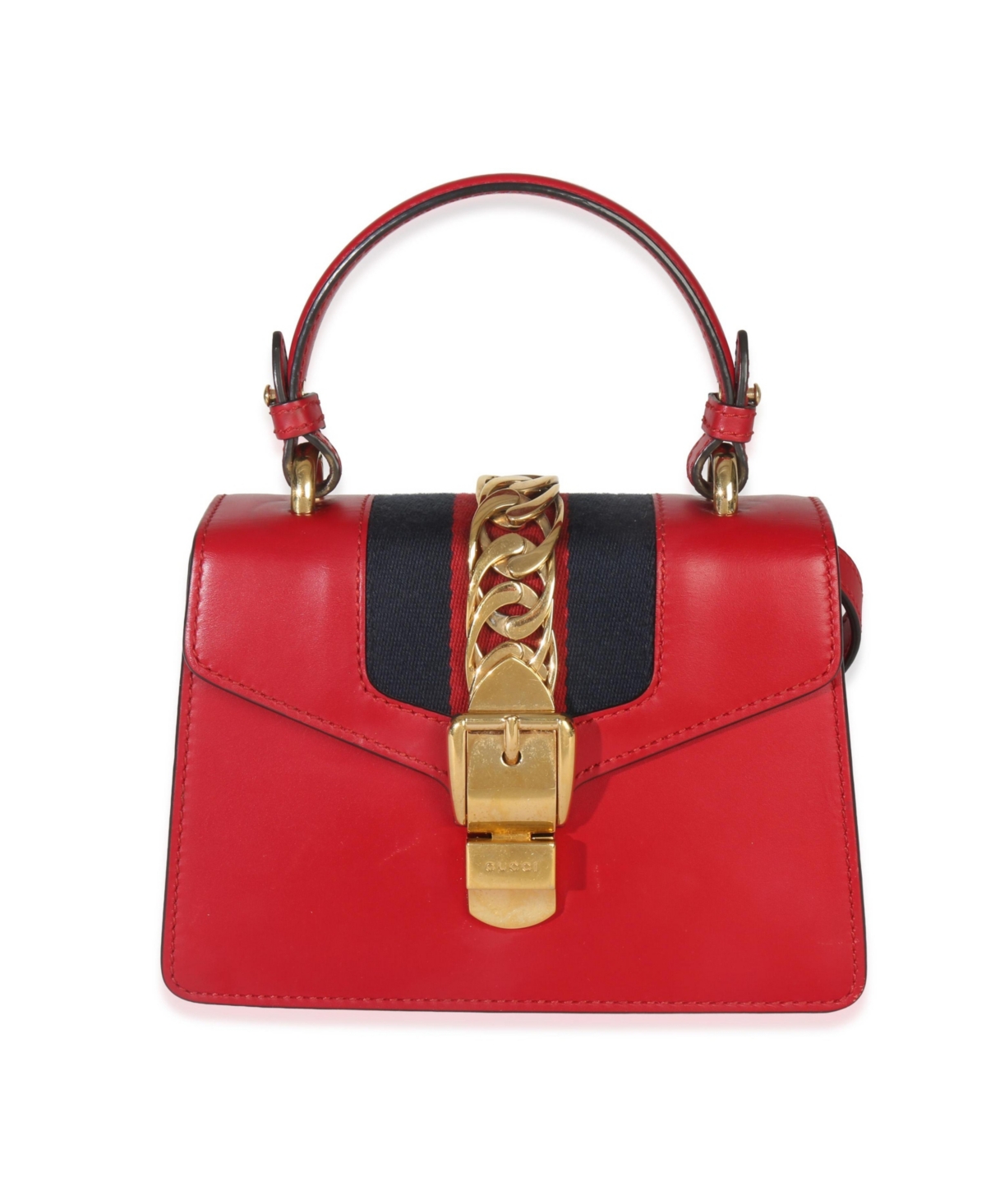 Click here for Pre-Owned Gucci Red Calfskin Mini Sylvie Top Handl... prices