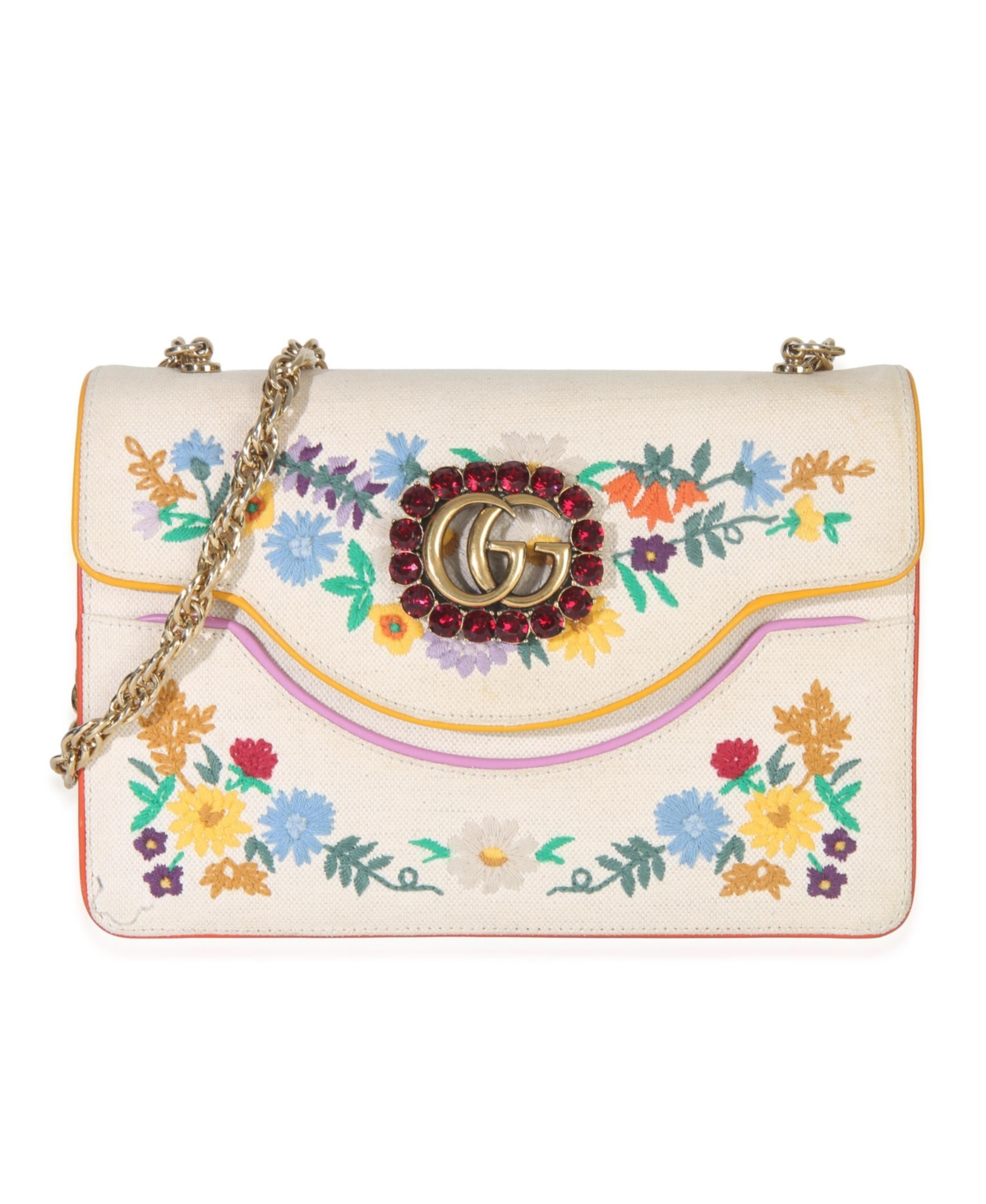 Click here for Pre-Owned Gucci Cream Linen Ricami Floral Shoulder... prices