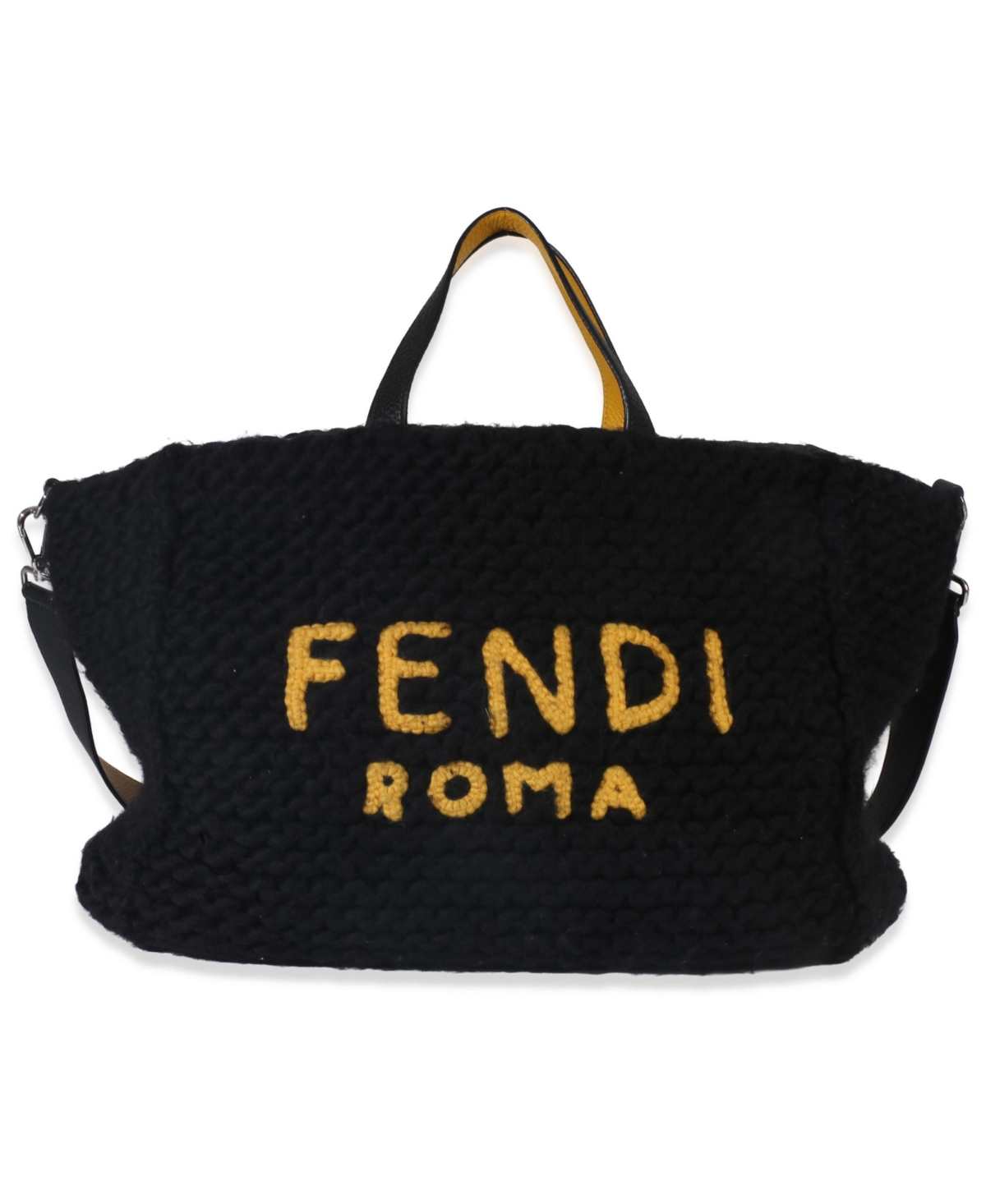 Click here for Pre-Owned Fendi Yellow Black Wool Logo Tote - Blac... prices
