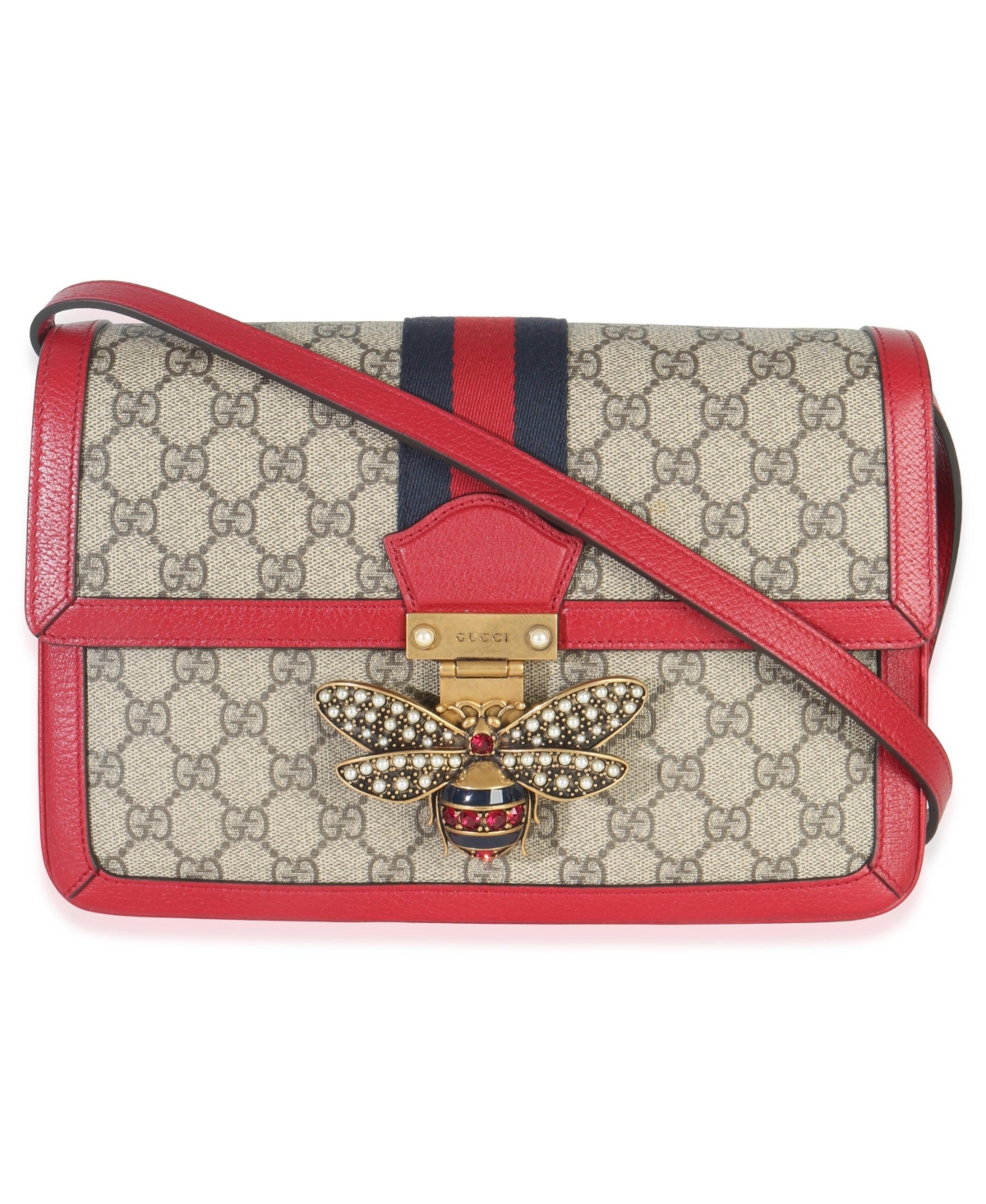 Click here for Pre-Owned Gucci Red Calfskin Gg Supreme Canvas Med... prices