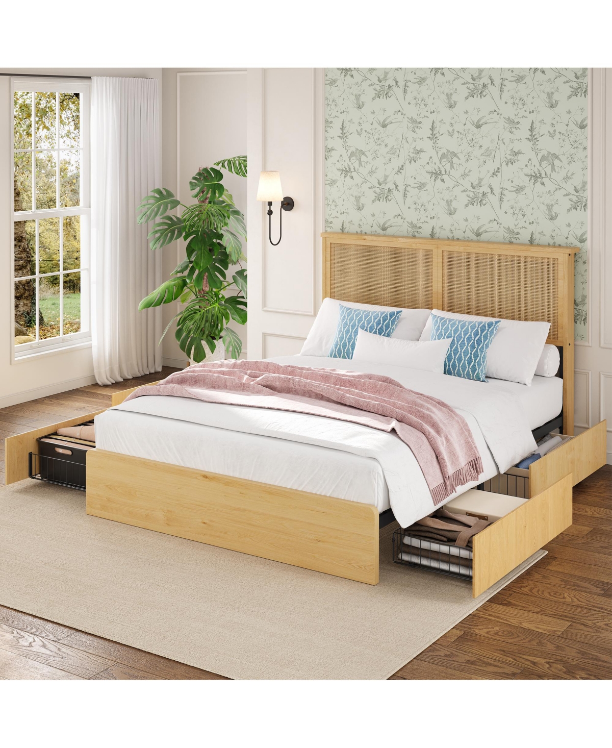 Click here for Homfan Bed Frame with Rattan Headboard  Platform B... prices