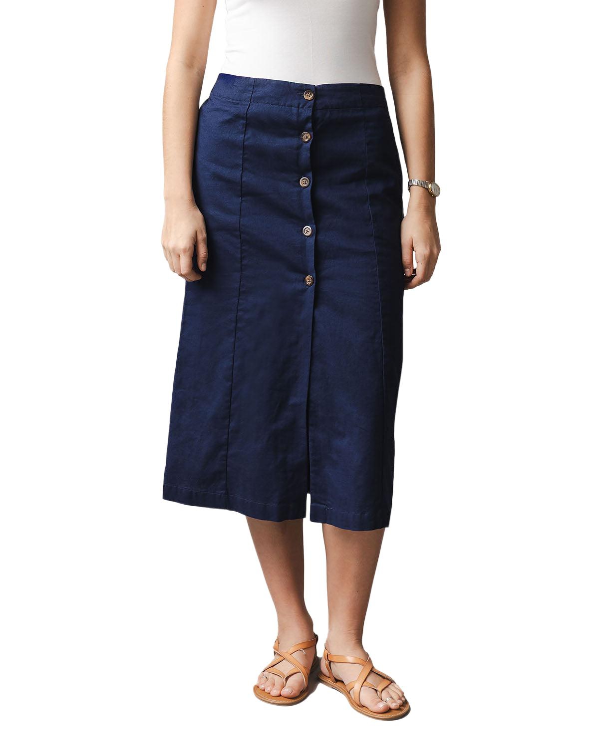 Click here for Hope & Henry Womens Linen Button Front Skirt - Nav... prices
