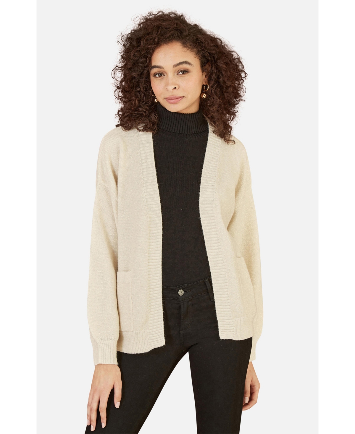 Click here for Yumi Womens Metallic Slouchy Cardigan - Ivory prices