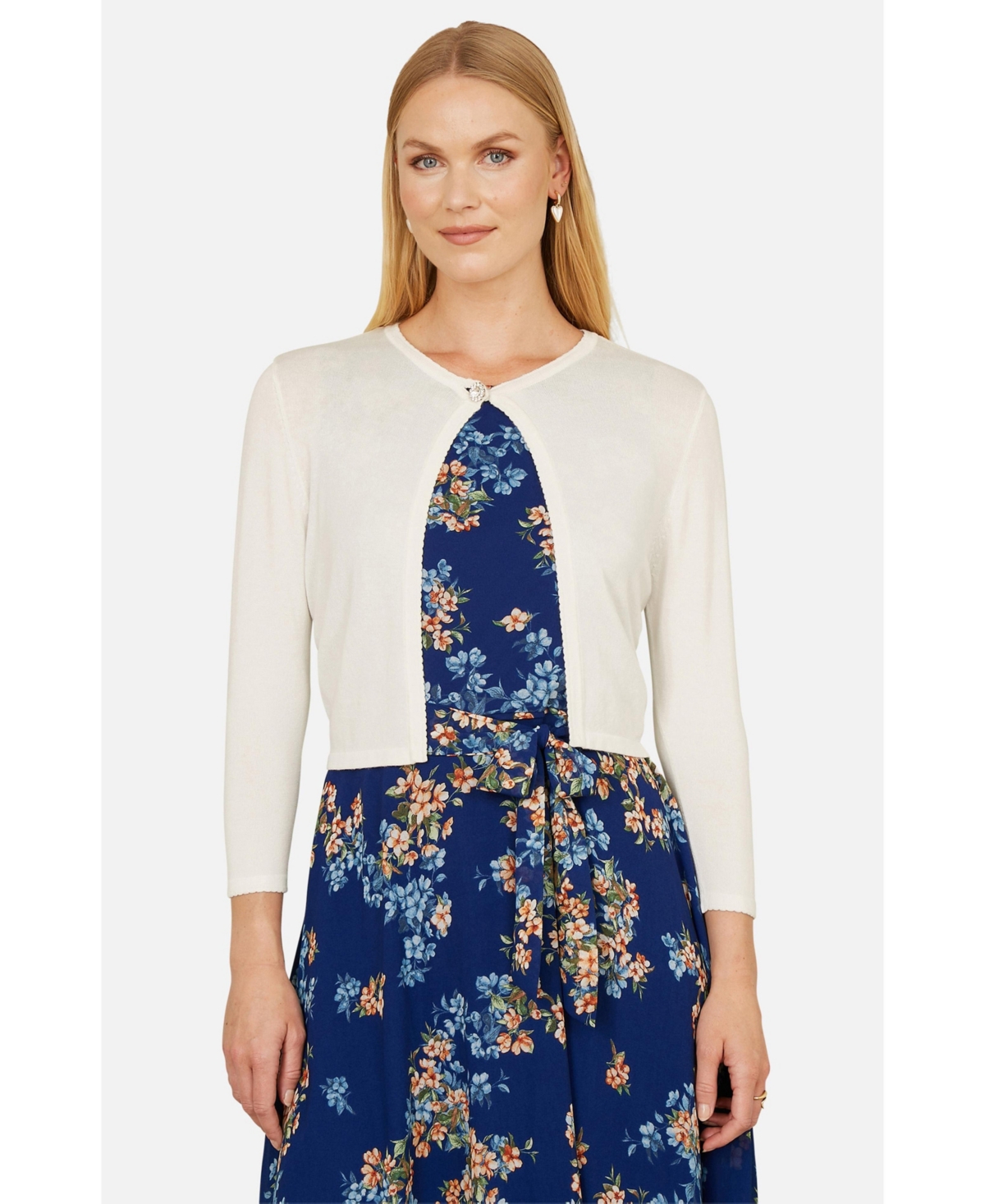 Click here for Yumi Womens Diamante Button Cropped Cardigan - Ivo... prices