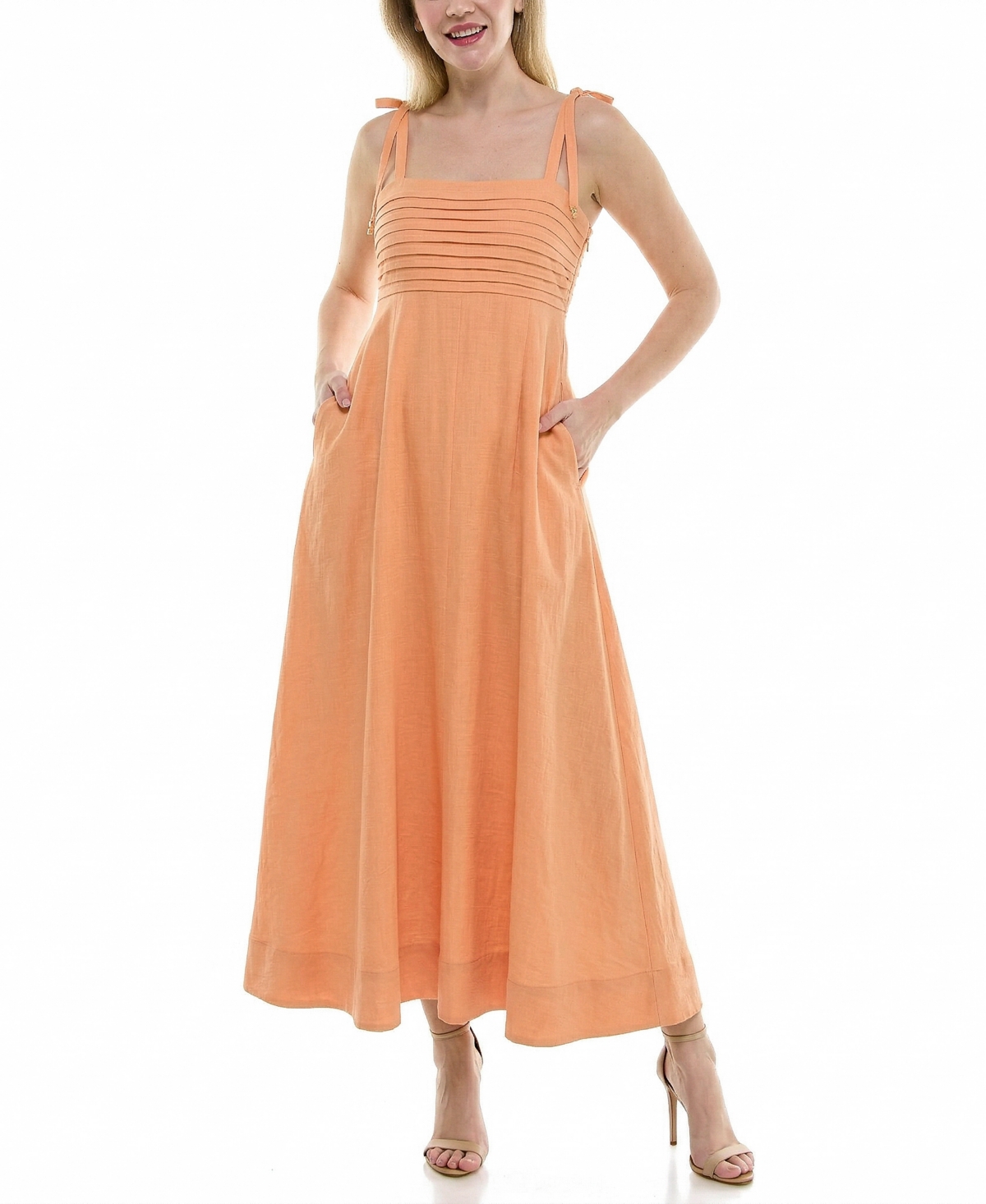 Click here for Taylor Womens Pleated Square Neck A-Line Dress - A... prices