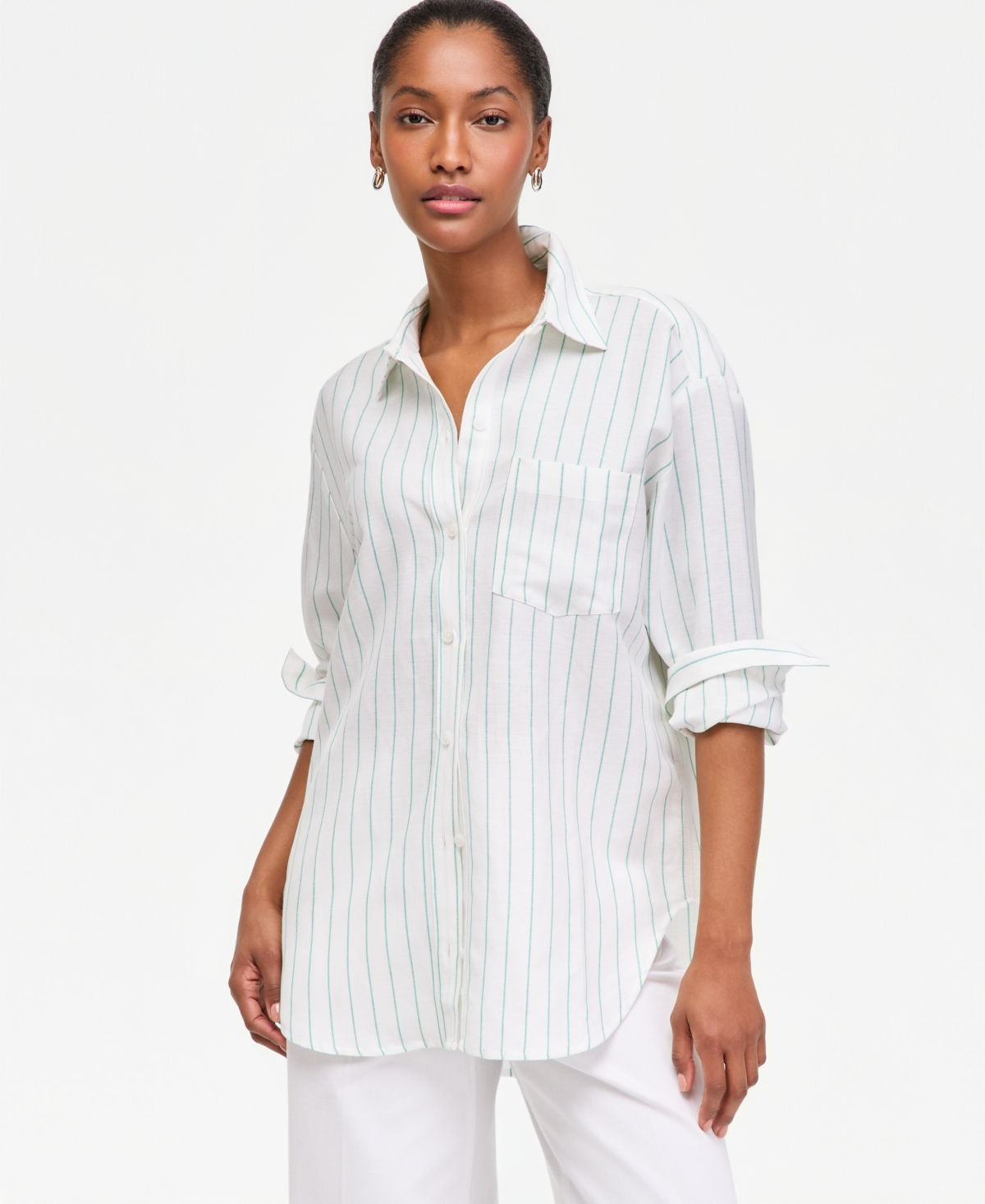 Click here for On 34th Womens Linen-Blend Relaxed Button-Down Shi... prices