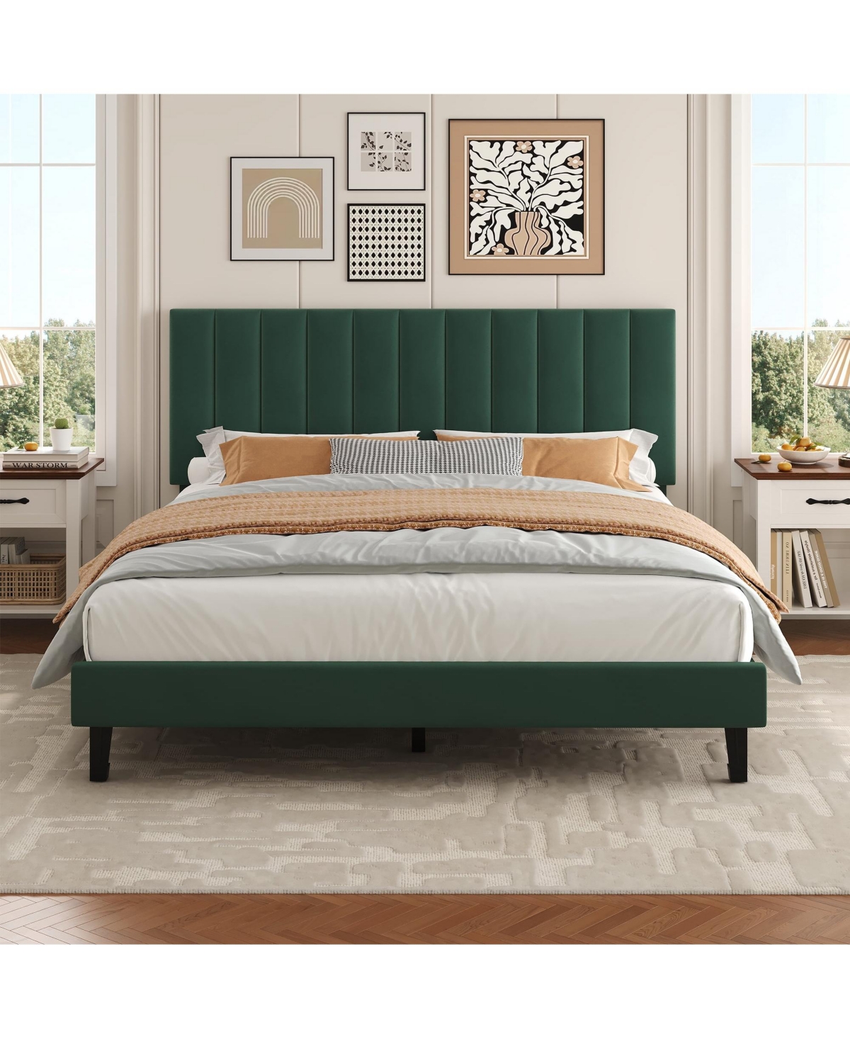 Click here for Homfan Platform Bed Frame and Velvet Upholstered H... prices
