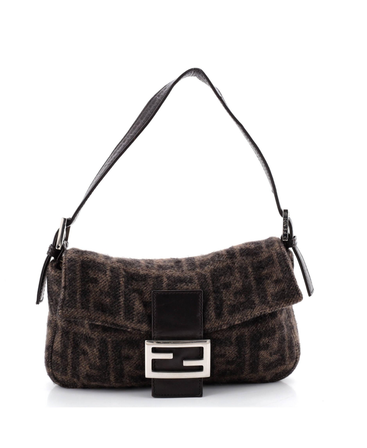 Click here for Pre-Owned Fendi Baguette Bag Zucca Wool - Brown prices