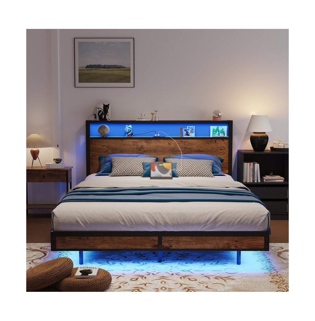 Click here for Sailvan Bed Frame With Led Lights  Industrial Plat... prices