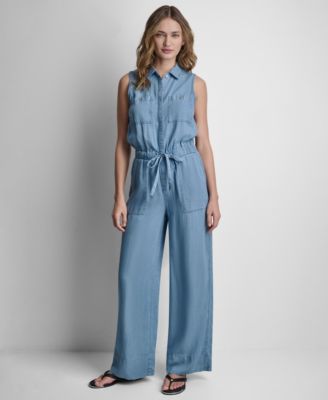 Click here for Dkny Jeans Womens Sleeveless Collared Neck Jumpsui... prices