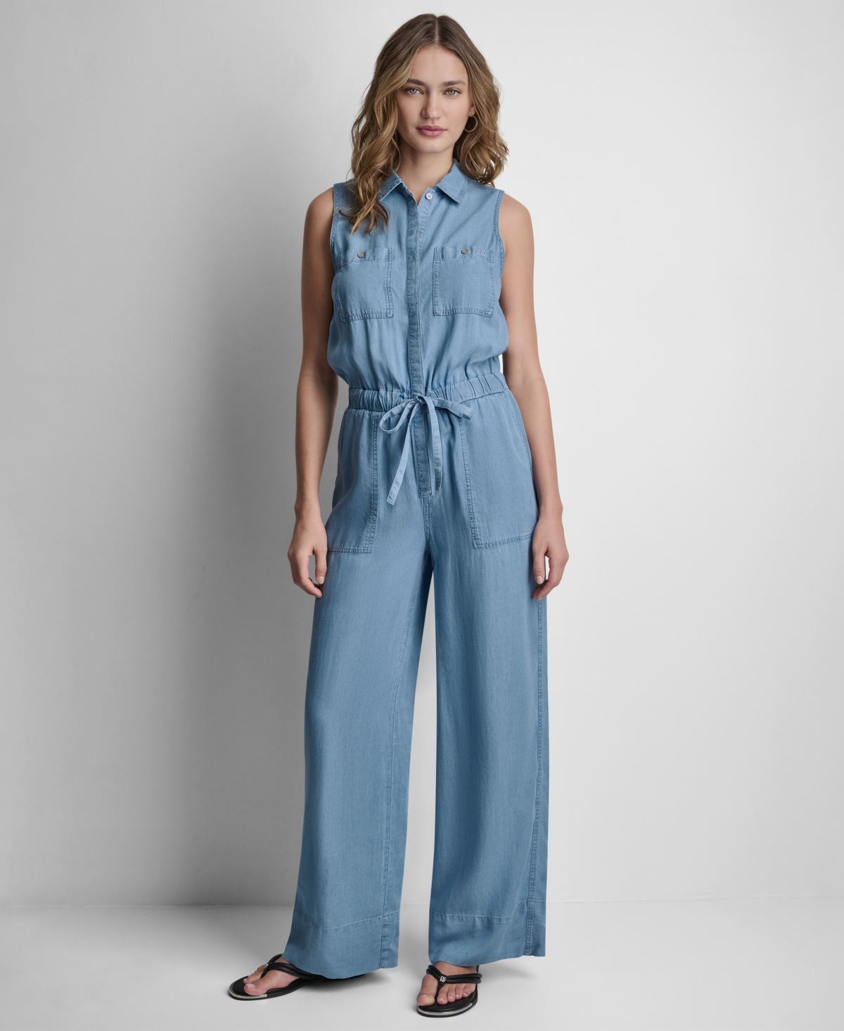 Click here for Dkny Jeans Womens Sleeveless Collared Neck Jumpsui... prices