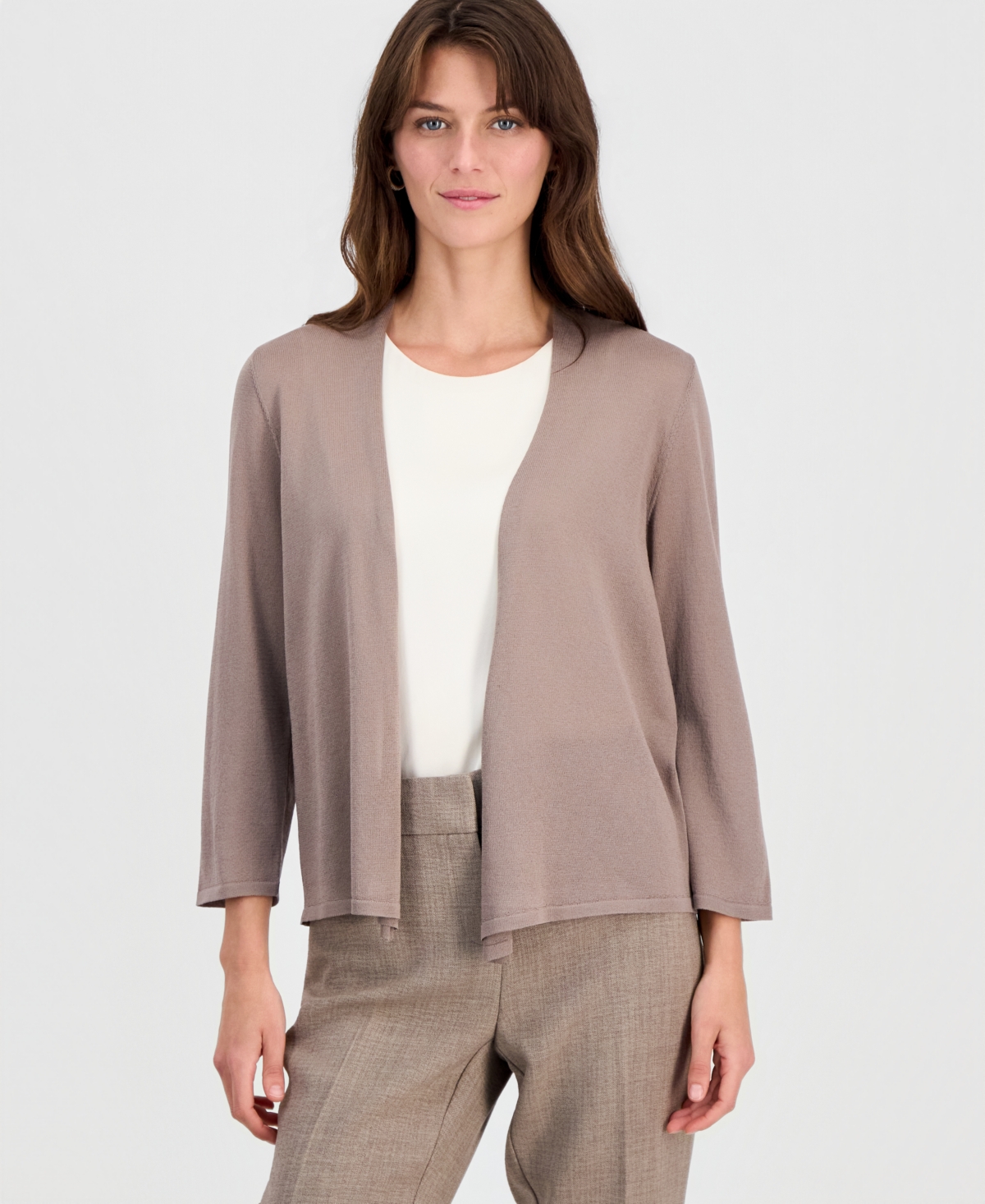 Click here for Kasper Womens Open-Front A-Line Cardigan - Taupe prices