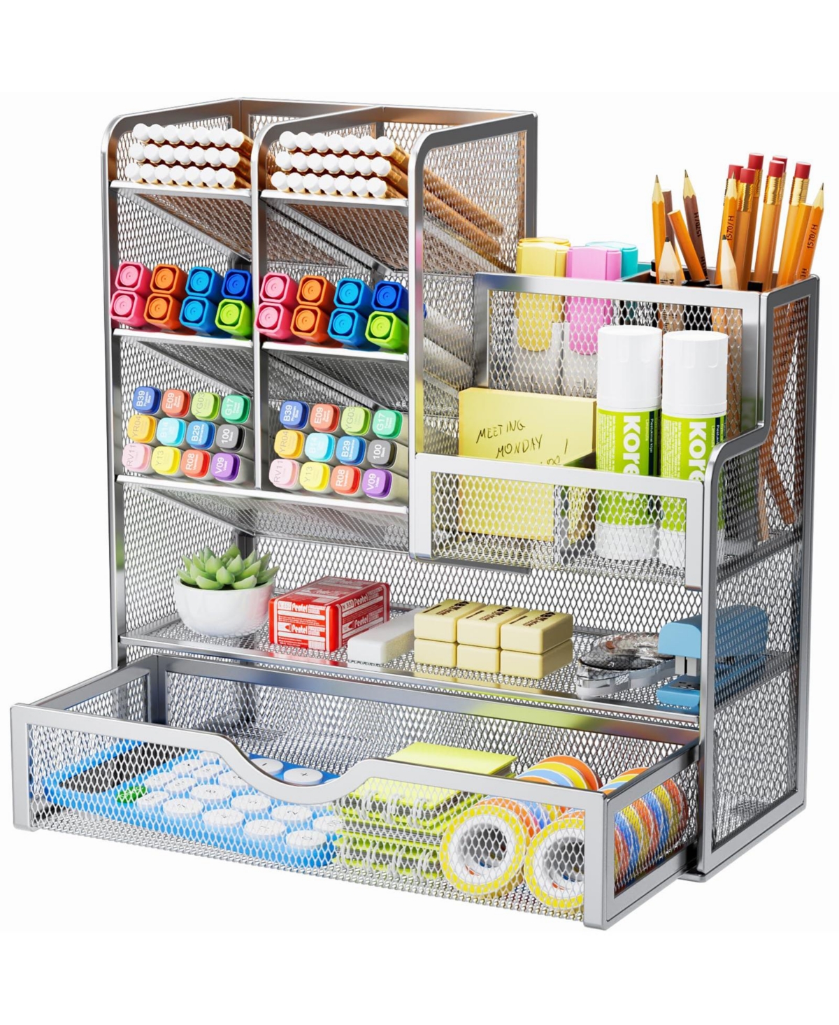 Click here for Gnuadz Mesh Pen Holder with Drawer Organizer - Sil... prices