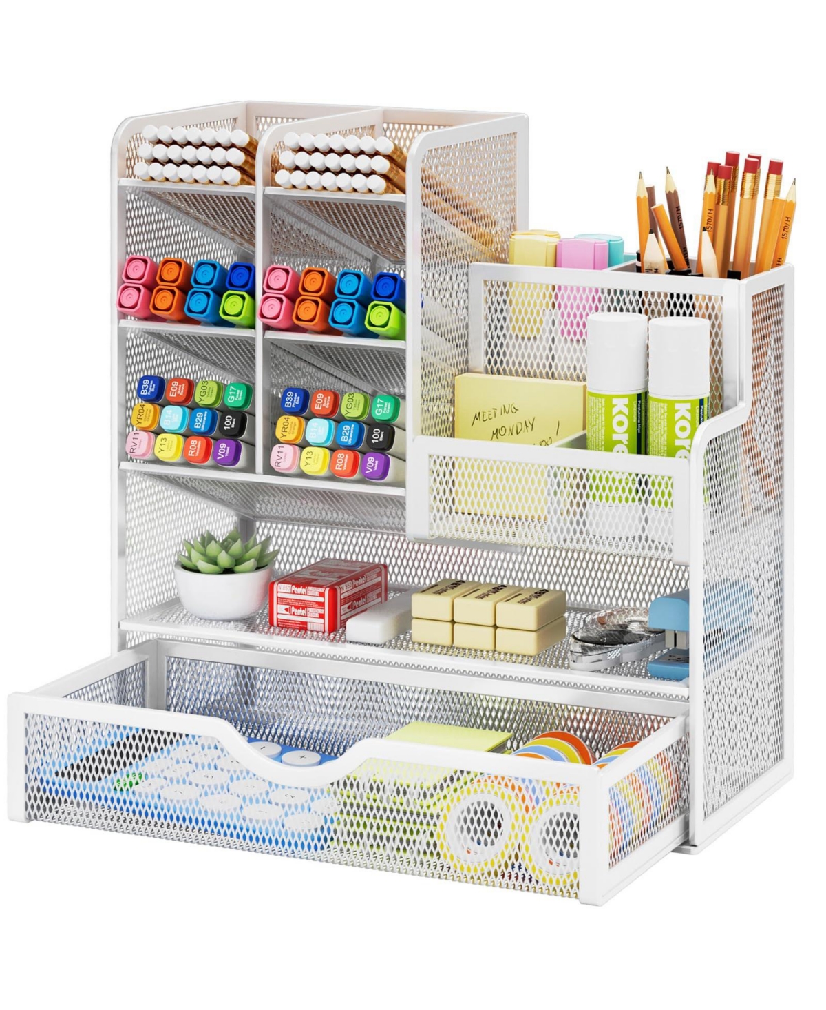Click here for Gnuadz Mesh Pen Holder with Drawer Organizer - Whi... prices