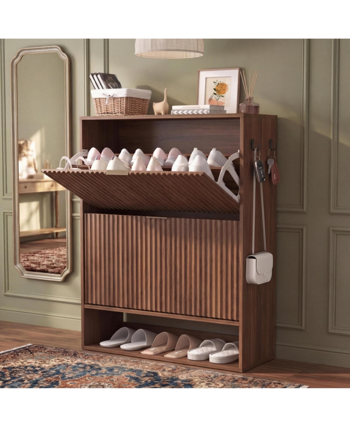 Click here for homfan Fluted Shoe Cabinet with 2 Flip Drawers  Op... prices