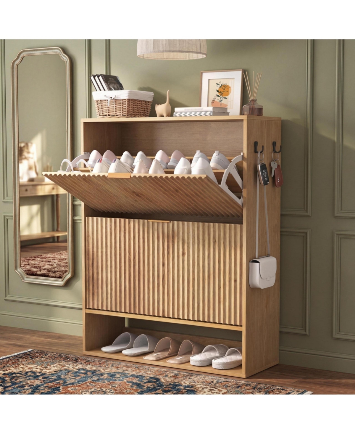 Click here for homfan Fluted Shoe Cabinet with 2 Flip Drawers  Op... prices