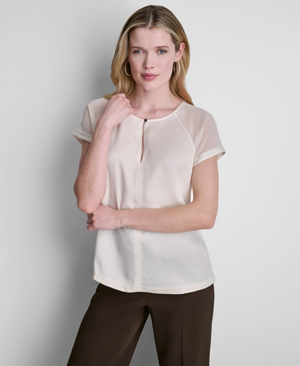 Click here for Dkny Womens Short-Sleeve Crew Neck Blouse - Coconu... prices