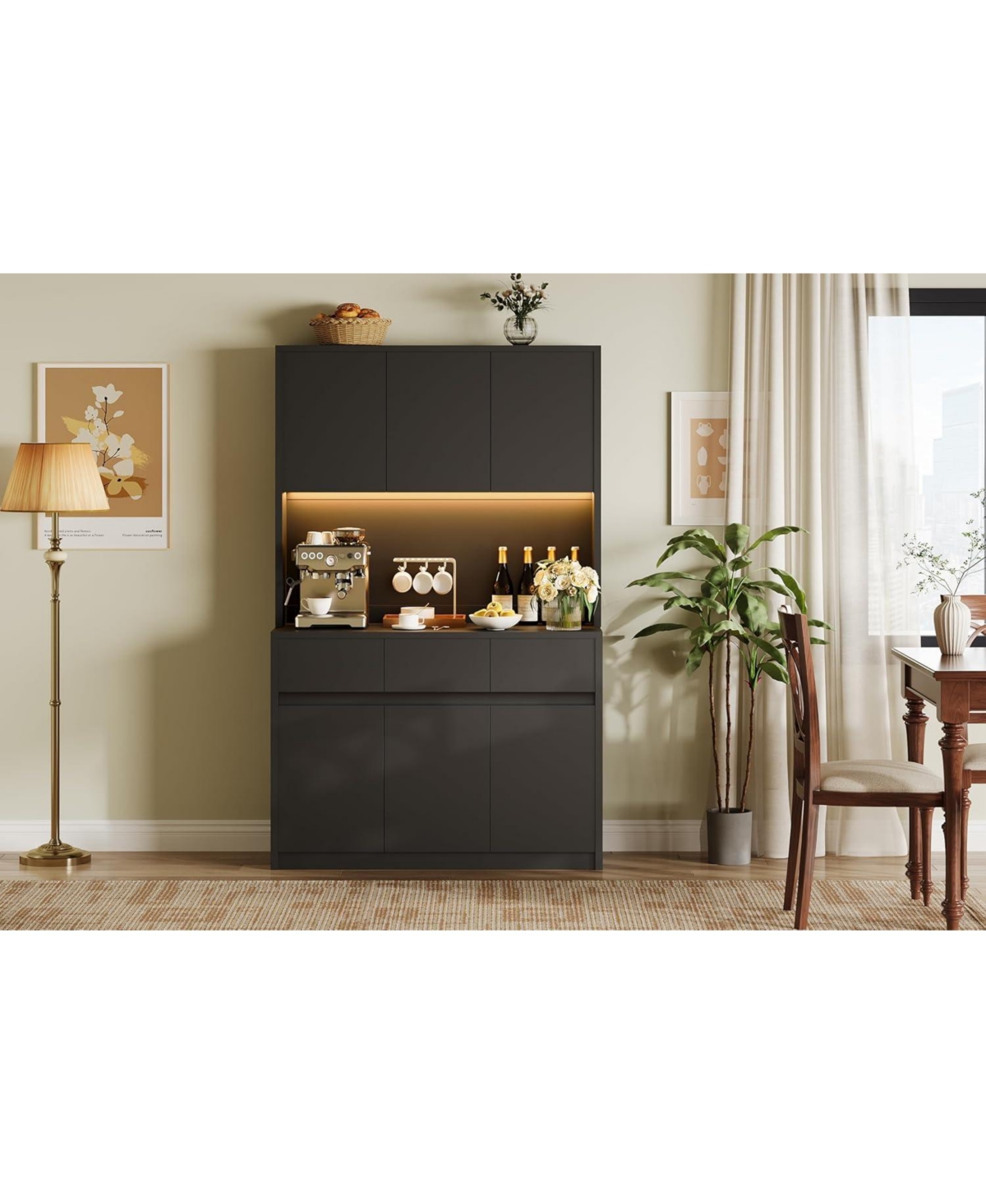 Click here for gaomon Contemporary Tall Pantry Cabinet Black Led... prices