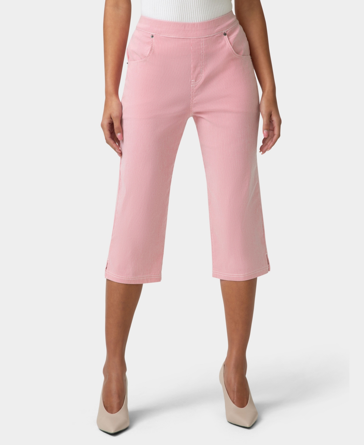 Click here for Hue Womens Spring Stripe Pedal Pusher - Slate Rose prices